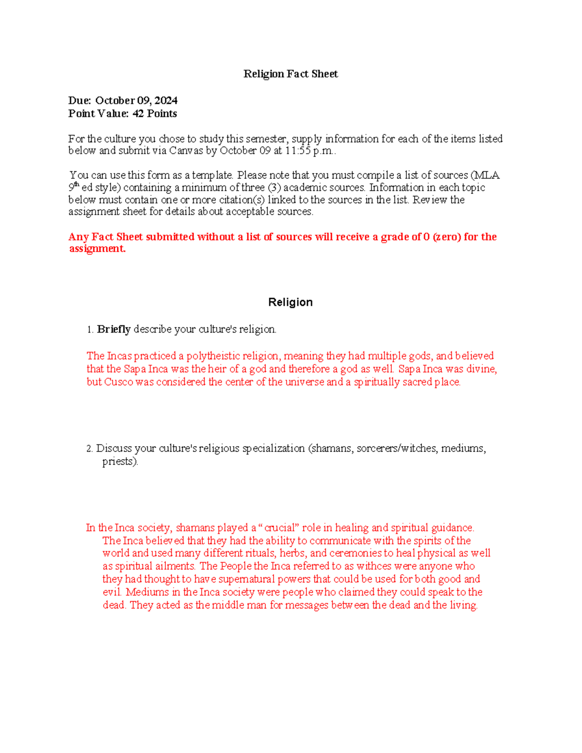 04 Religion Fact Sheet Assignment - Copy - Religion Fact Sheet Due ...