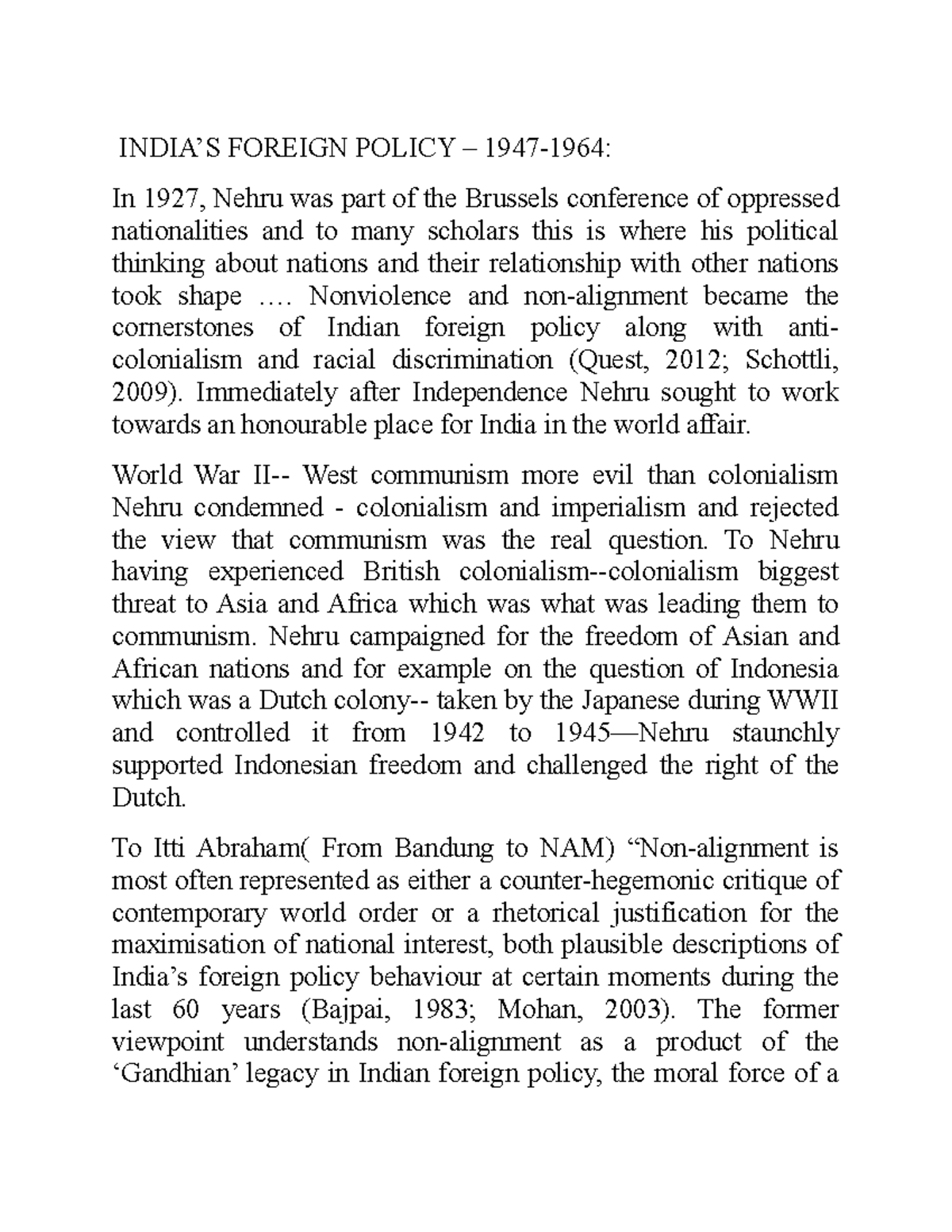 Indian foreign policy notes - INDIA’S FOREIGN POLICY – 1947-1964: In ...