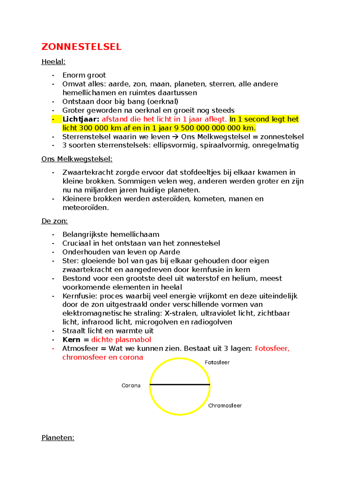 Zonnestelsel - ZONNESTELSEL Heelal: - Enorm groot - Omvat alles: aarde ...