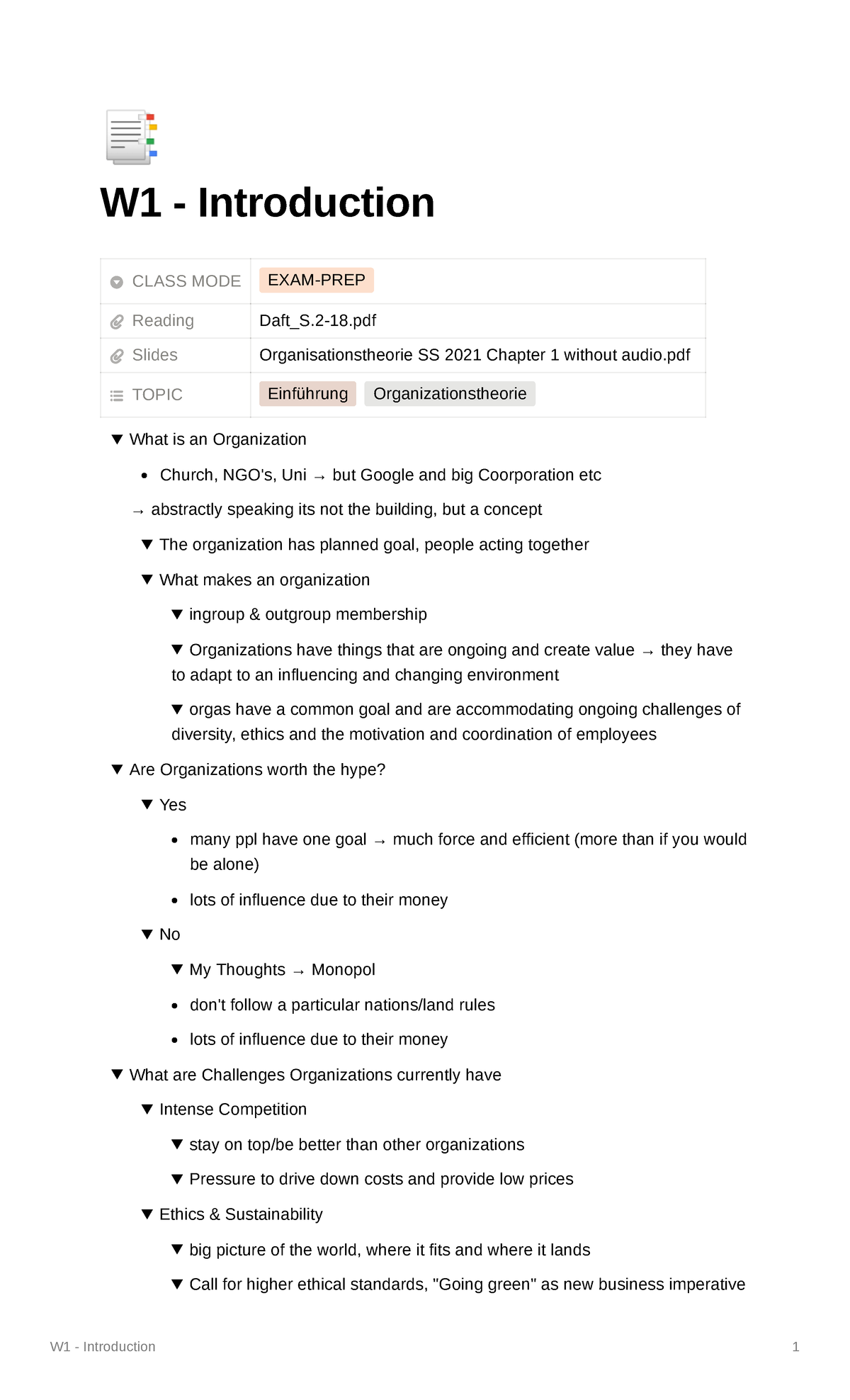 Organisationstheorie Vorlesung 1-12 Notes Merged So Se21 - W1 ...