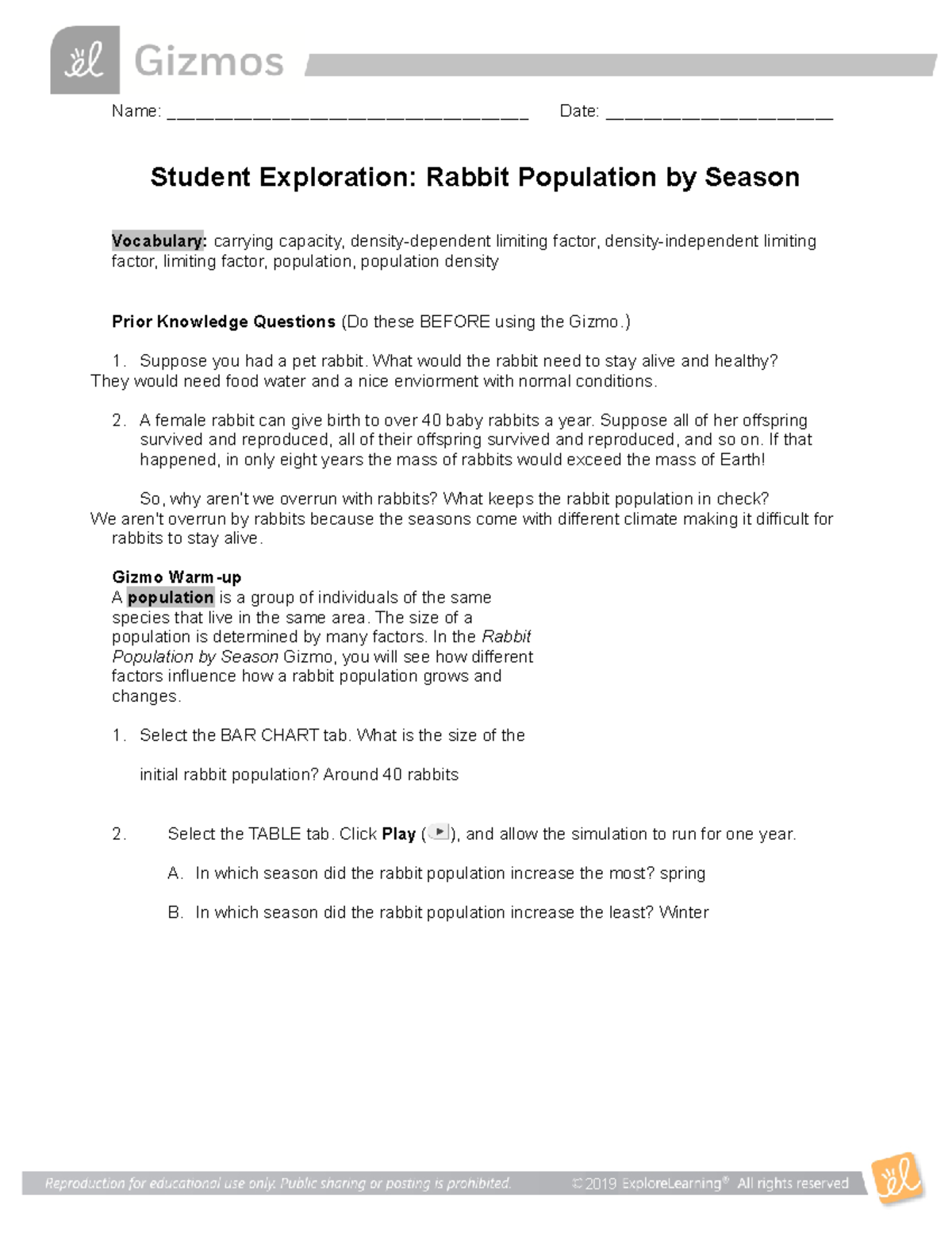 Gizmos Rabbit Population Season SE English - Name