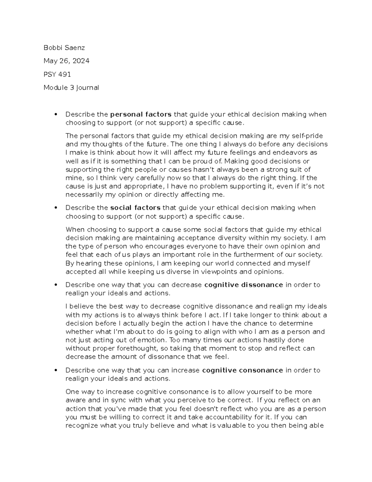 Module 3 journal - Bobbi Saenz May 26, 2024 PSY 491 Module 3 Journal ...