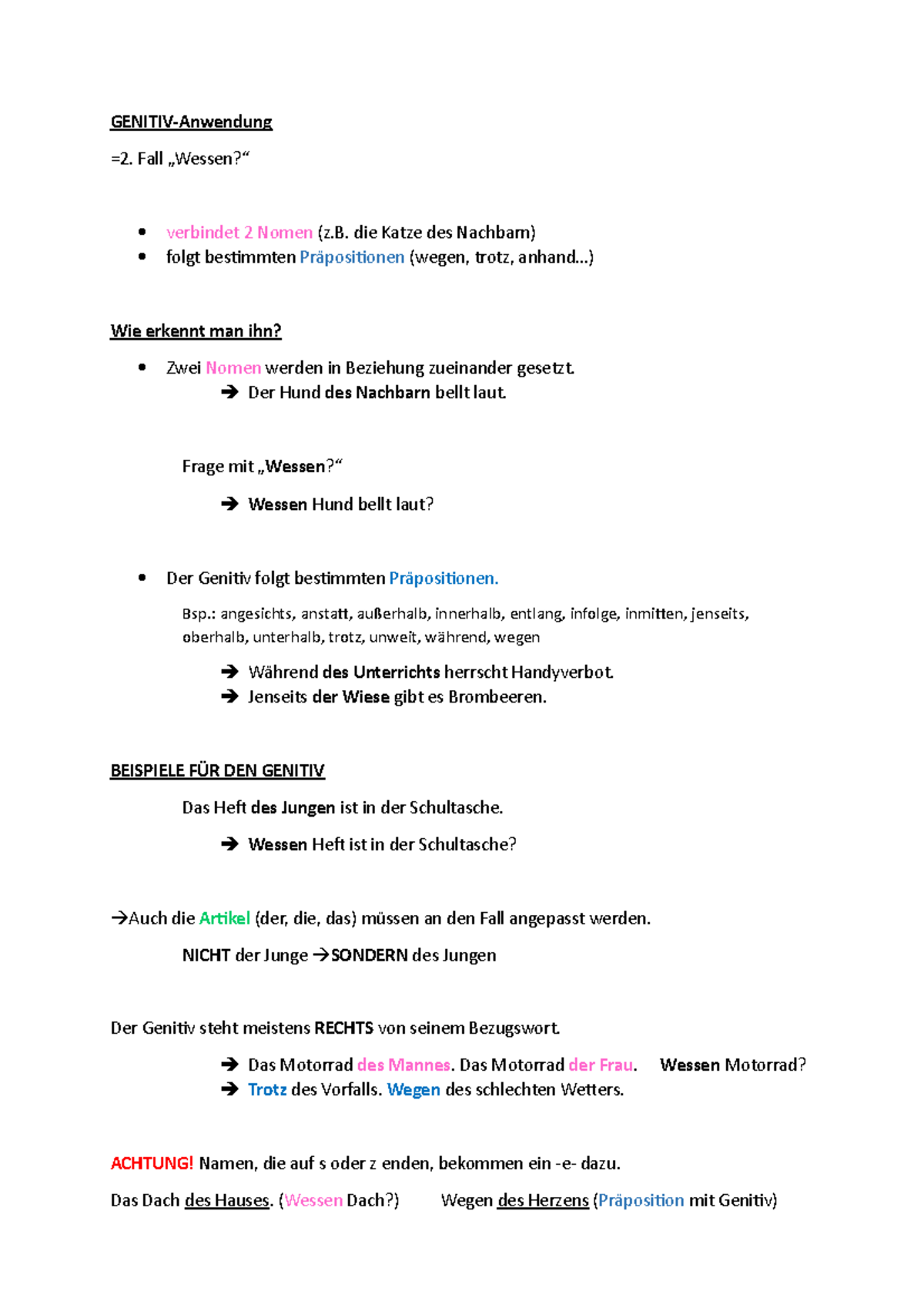 Genitiv - Anwendung und Bildung - GENITIV-Anwendung =2. Fall „Wessen ...