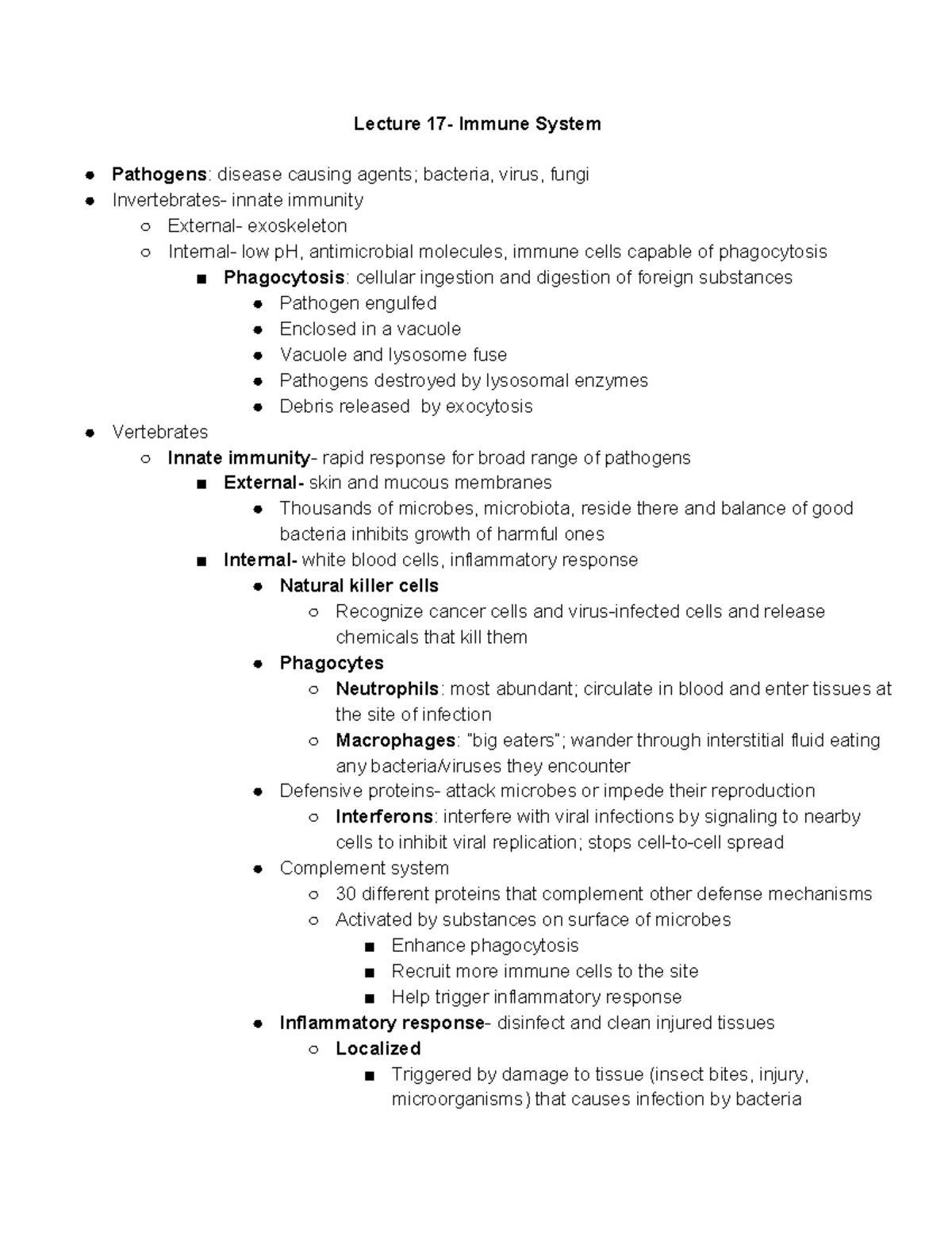 Lecture 17- Immune System-2 - Lecture 17- Immune System Pathogens ...