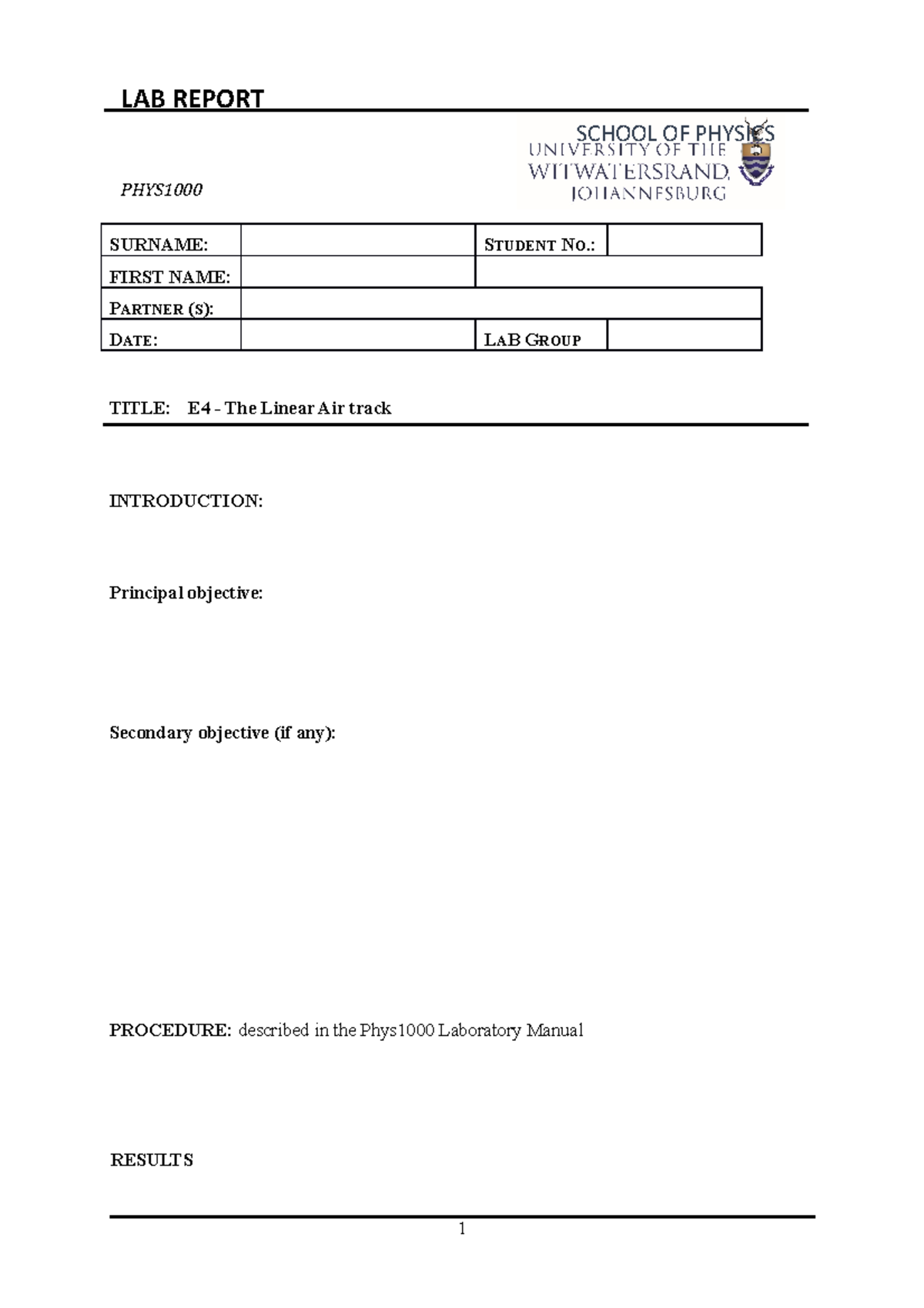EXP04 - Linear Air Track - Lab Report Template - LAB REPORT SCHOOL OF ...