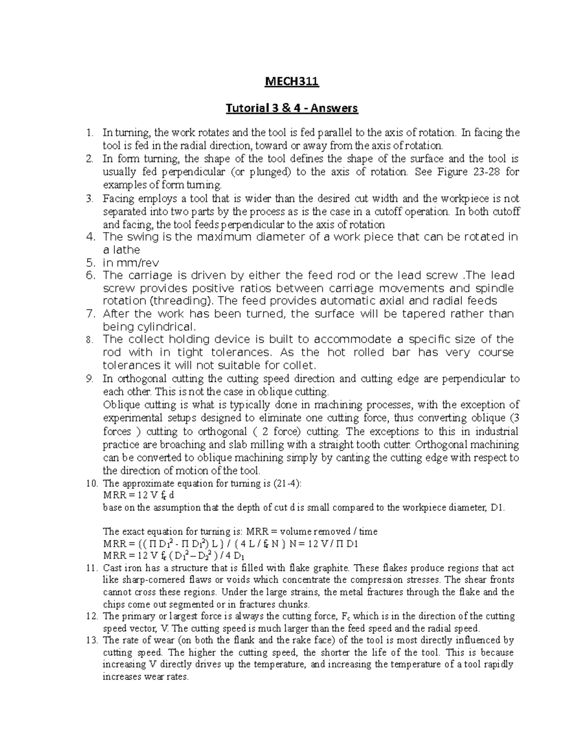 Tutorial 3 2019 Answers - MECH 311 - Concordia - Studocu