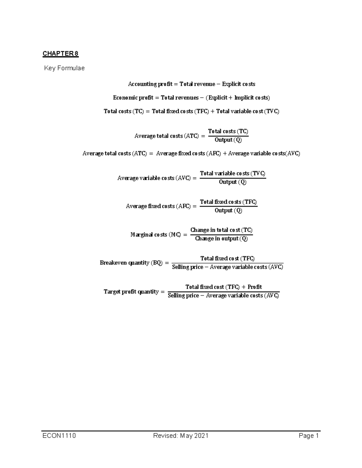 CH 08 Questions - Mandatory Assignment - CHAPTER 8 Key Formulae ...