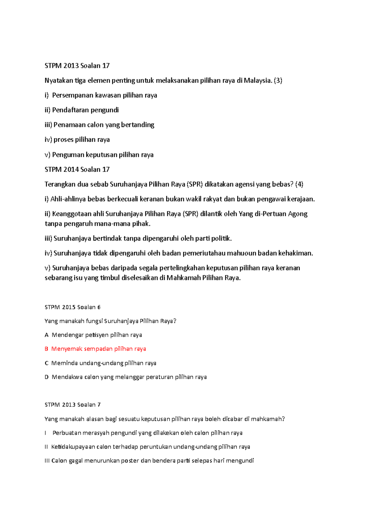 PA pilihan raya - nosajasnlksanndkanknl - STPM 2013 Soalan 17 Nyatakan ...