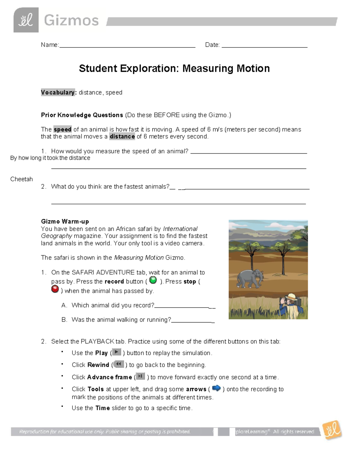 Measuring Motion SE - my physics assignment - 2019 Name: Date: Student ...