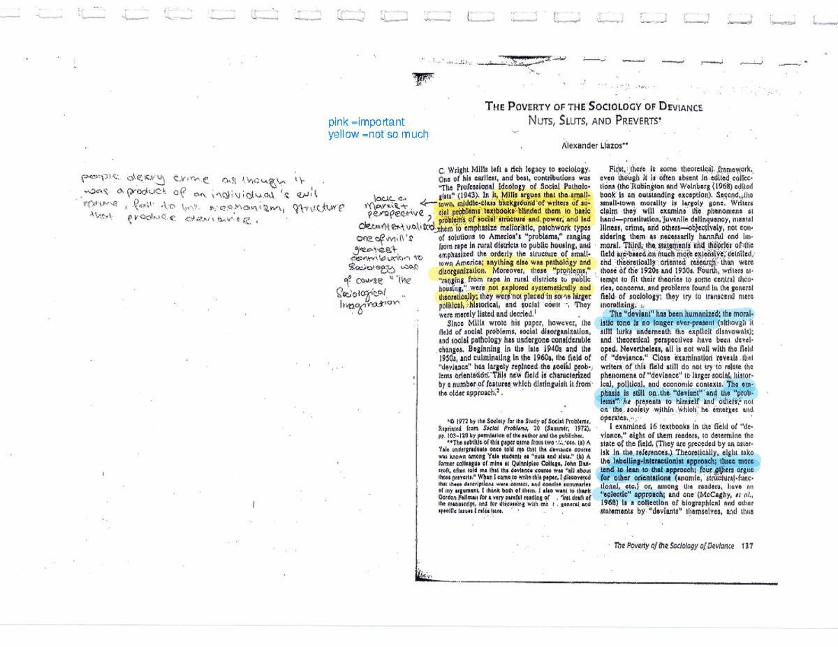 Liazos (2002 ) - The Poverty of the Sociology of Deviance - SC2212 ...