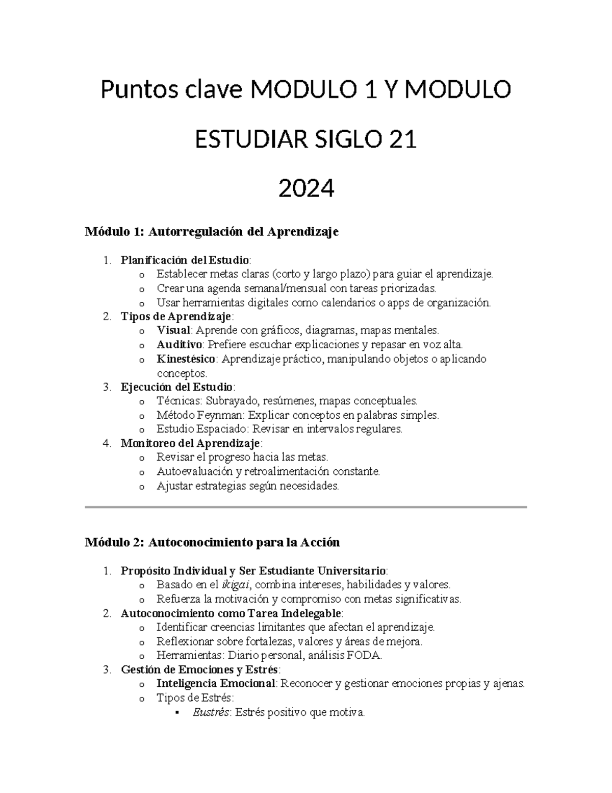 Puntos clave Modulo 1 Y Modulo 2 - Temario Clave - Puntos clave MODULO 1 Y MODULO ESTUDIAR SIGLO ...