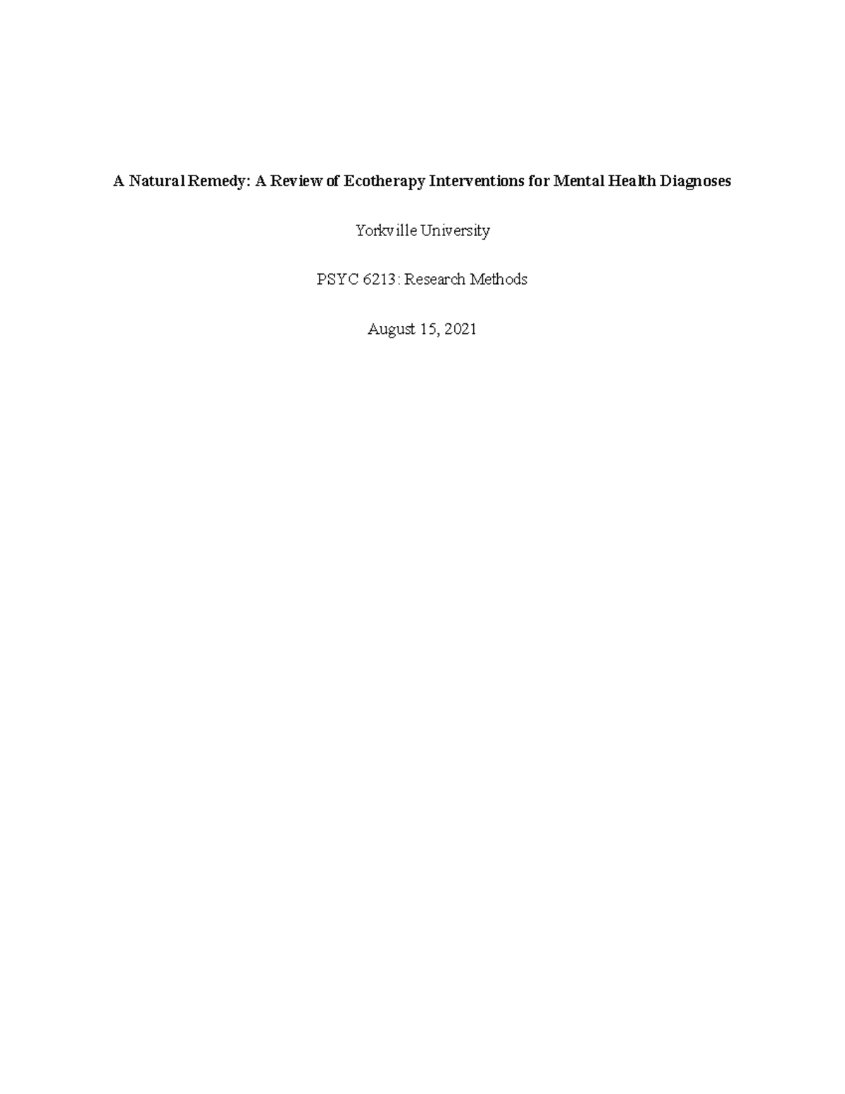 Psych 6213 - PSYC 6213: Research Methods - Final Assignment - A Natural ...