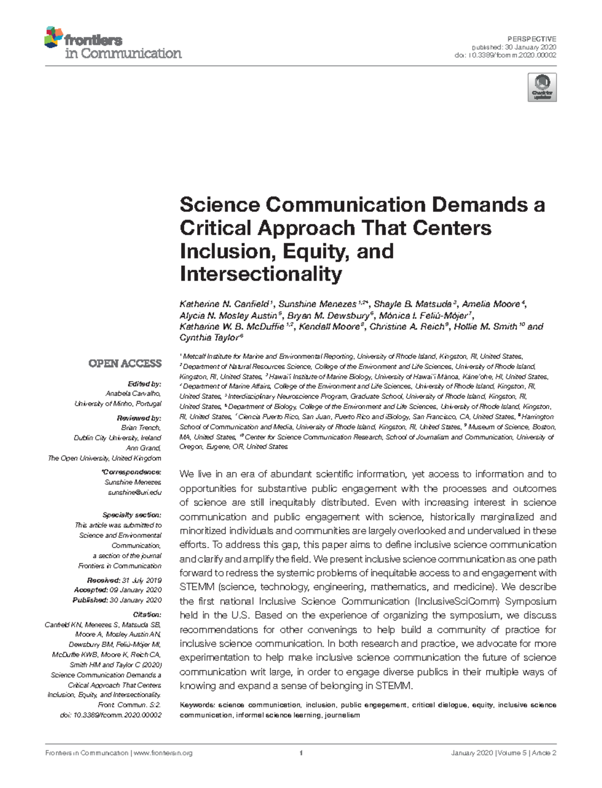 Science Communication Demands a Critical Approach That Centers ...