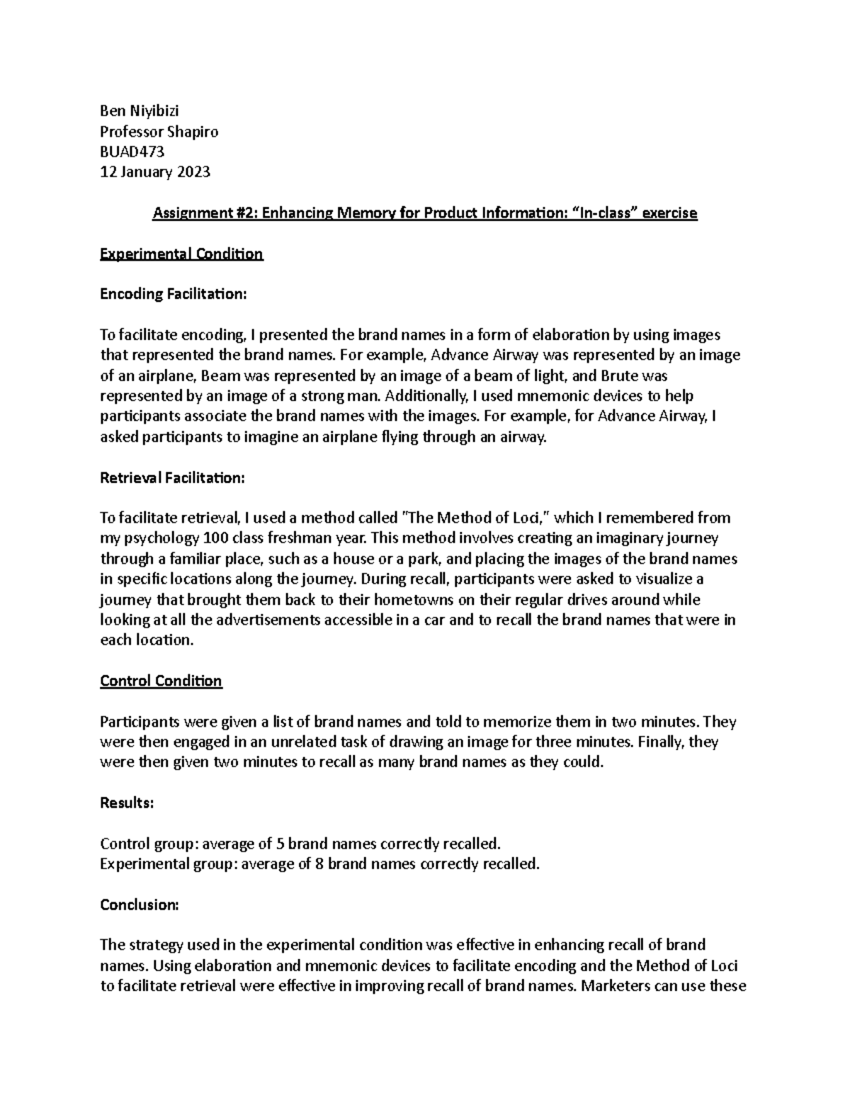 BUAD473 A2 - Assignment 2, Stewart Shapiro - Ben Niyibizi Professor ...