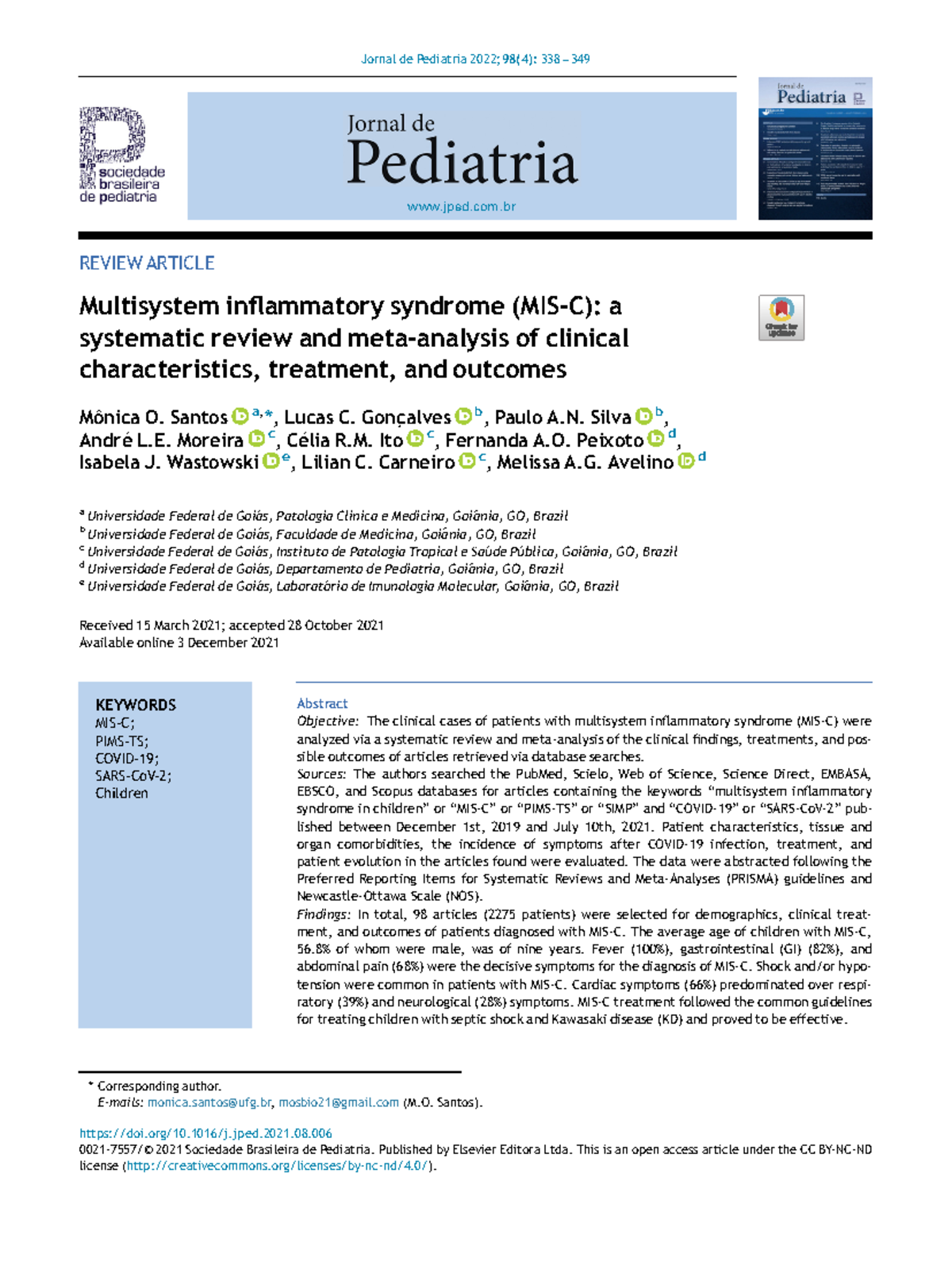 2021 - MISC - Jornal de Pediatria - REVIEW ARTICLE Multisystem ...
