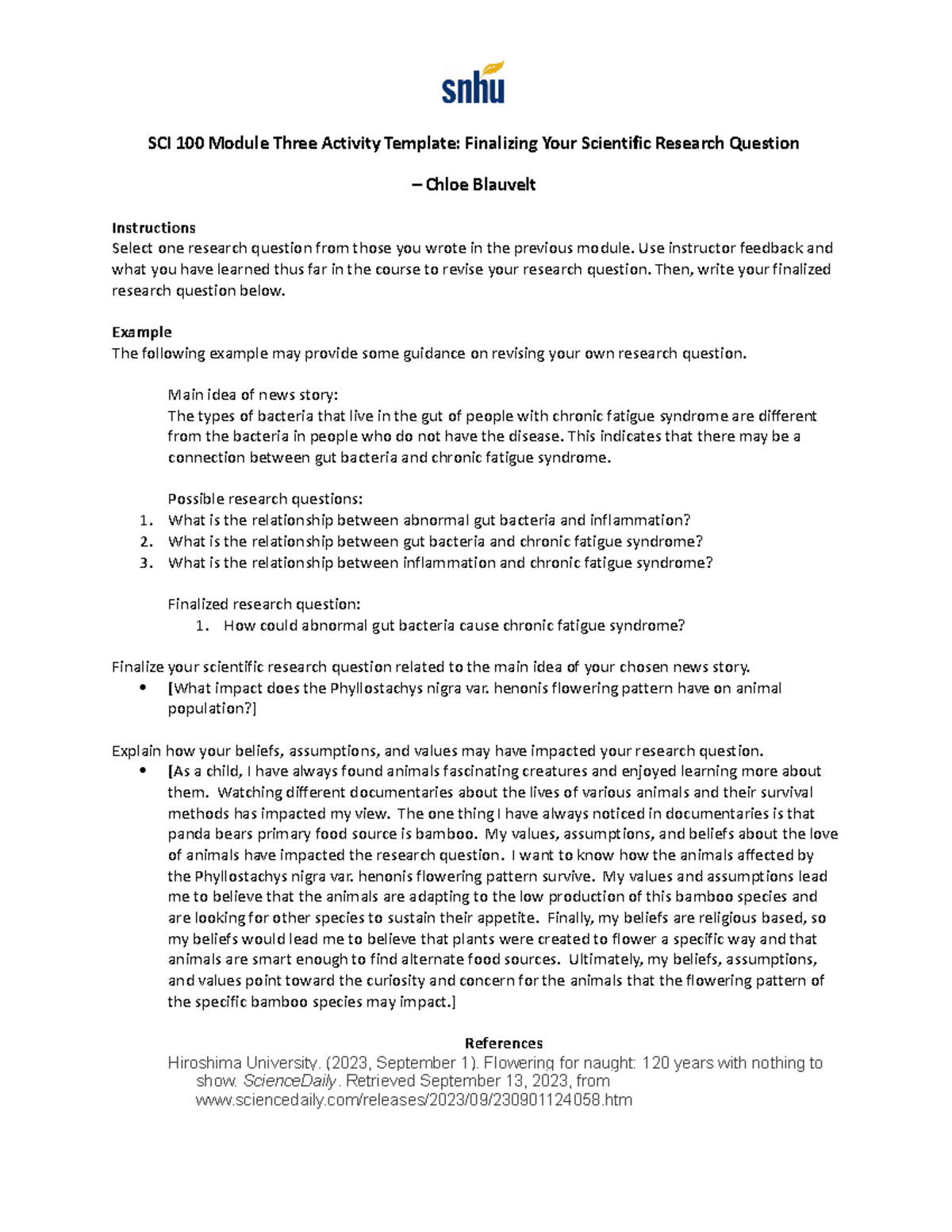 SCI 100 Module Three Activity Template - Use instructor feedback and ...