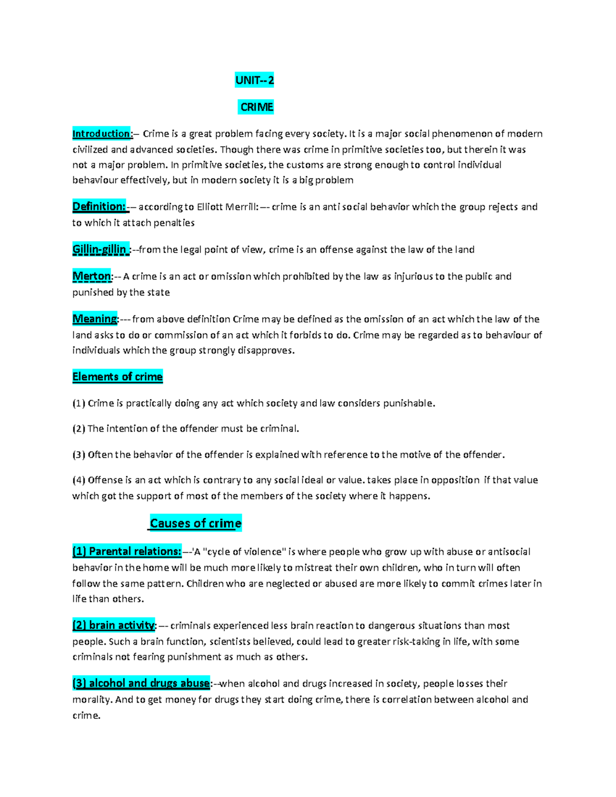 2nd unit sociology law ballb 7th sem - UNIT- 2 CRIME Introduction ...