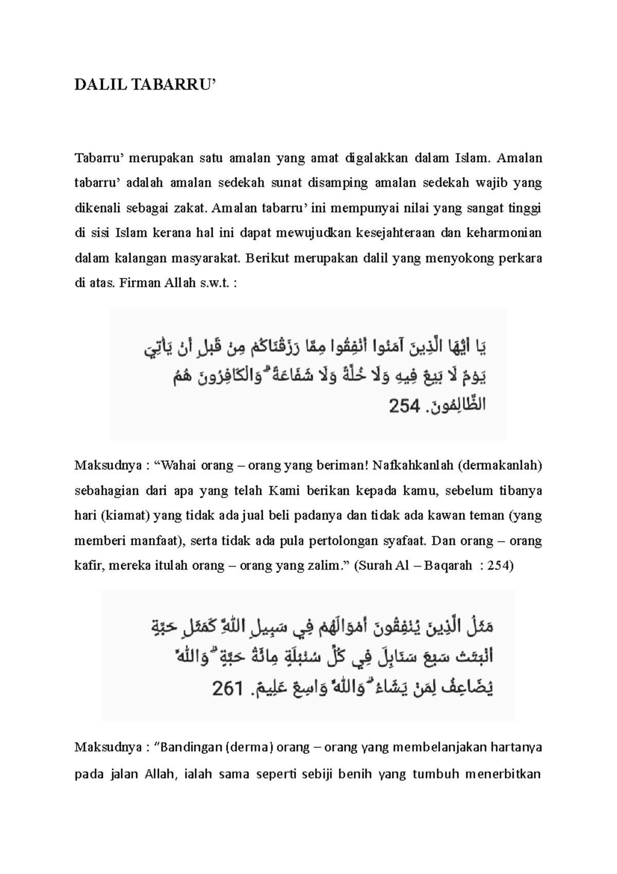 Dalil Tabarru - Lecture notes 4-7 - DALIL TABARRU’ Tabarru’ merupakan ...