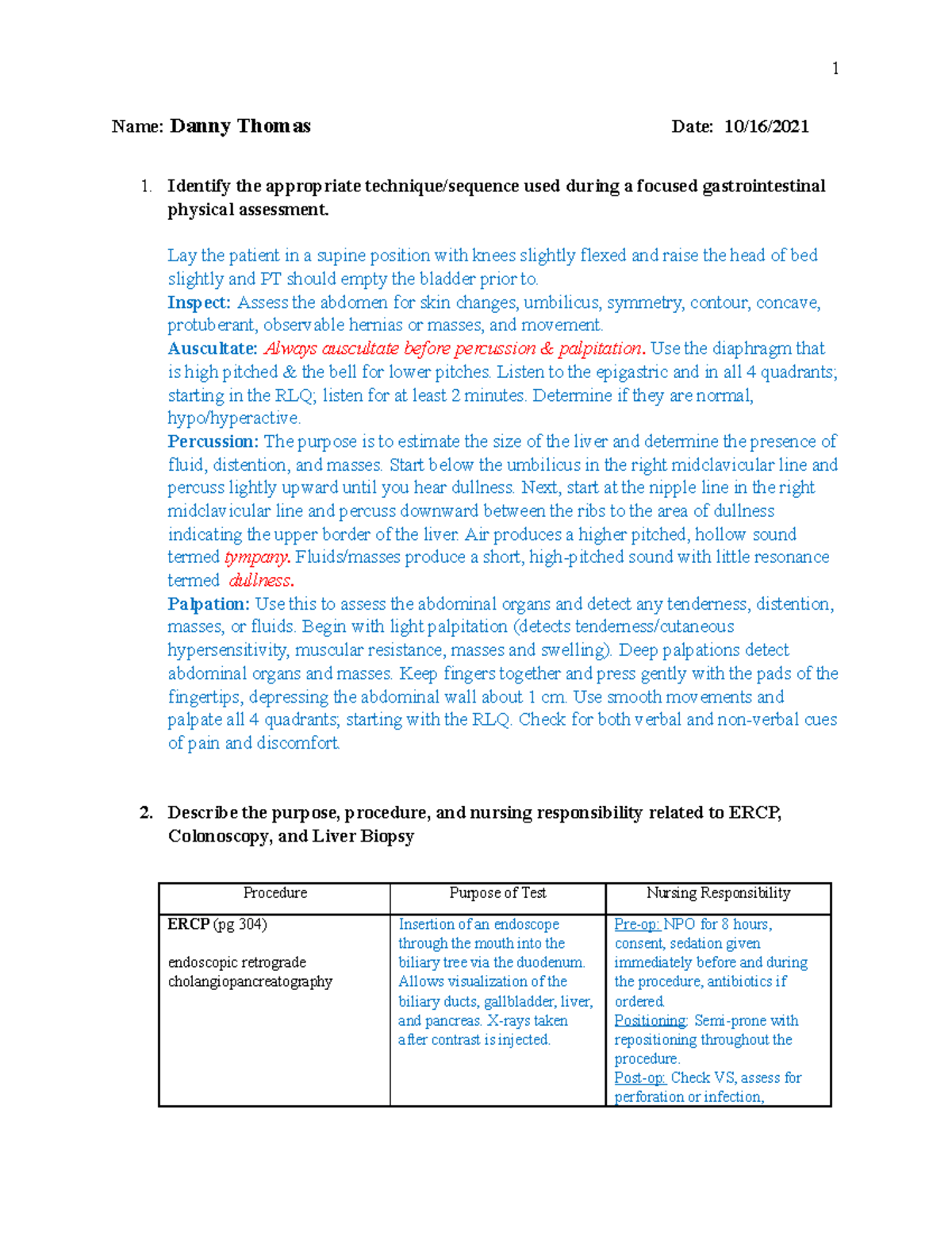 NR 325 Adult Health Final EXAM Study Guide - Name: Danny Thomas Date ...