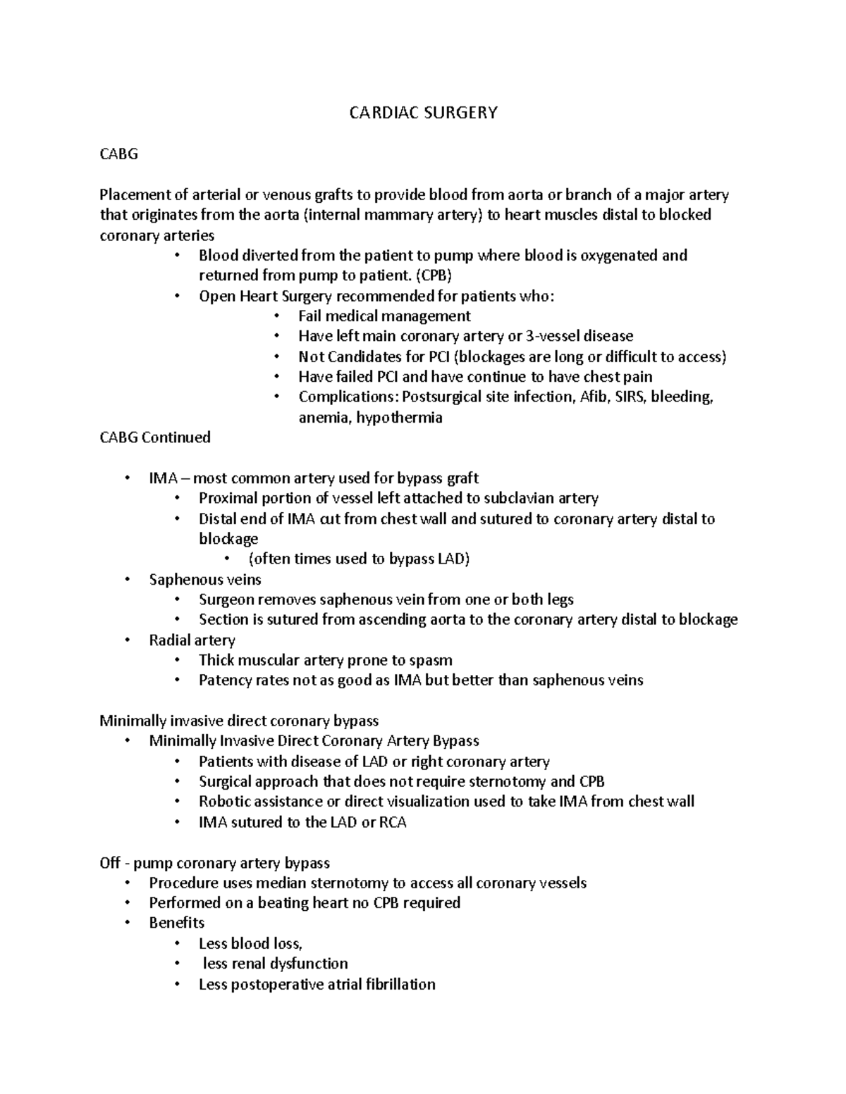 Cardiac Surgery WORD Document - CARDIAC SURGERY CABG Placement of ...