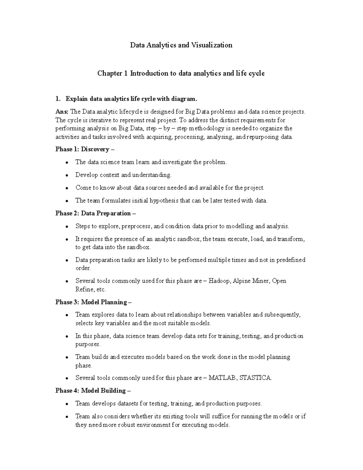 DAV Final QUE ANS - Data Analytics and Visualization Chapter 1 ...