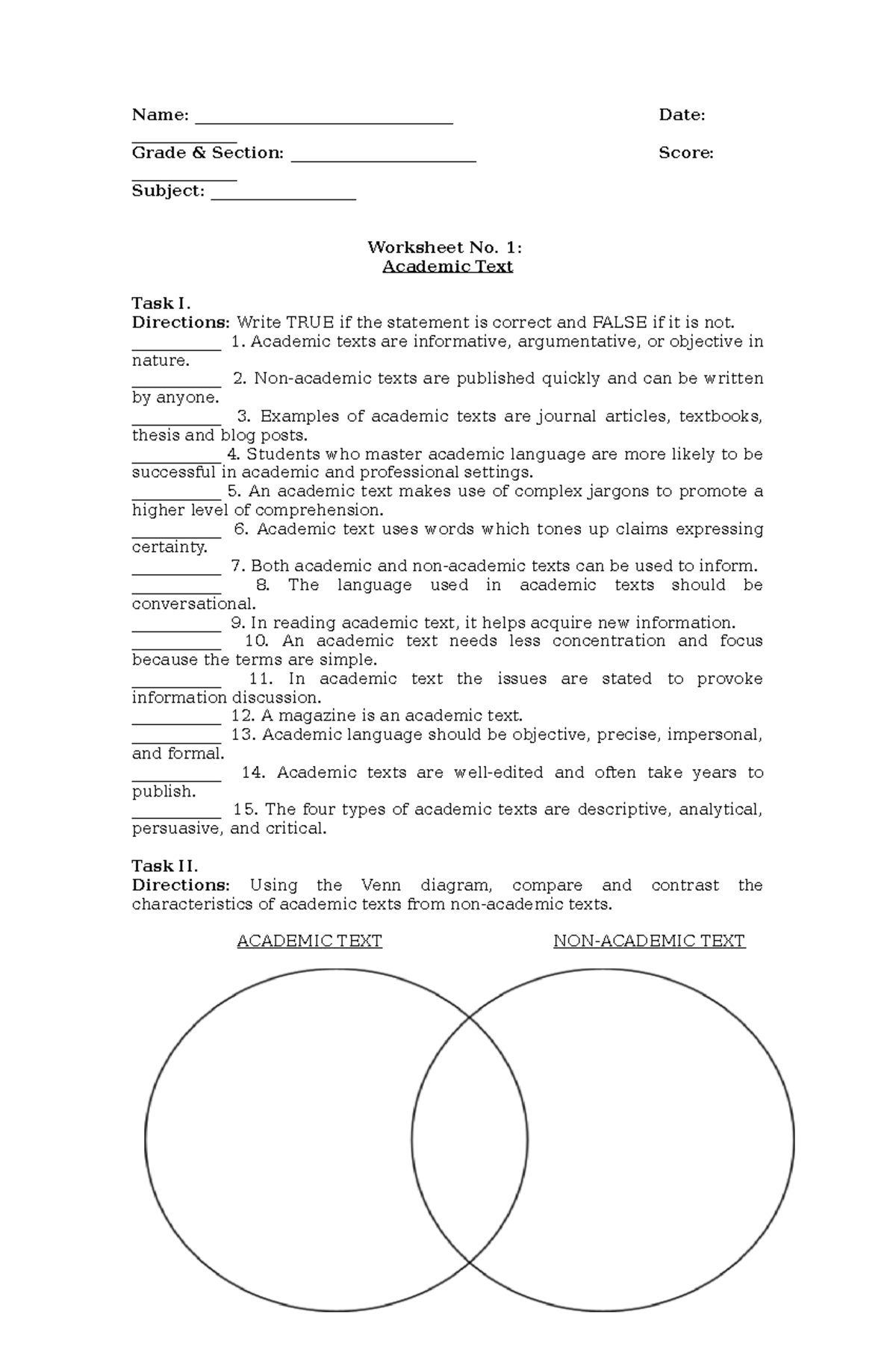 Worksheet in EAPP - A practical activity for students - Name ...