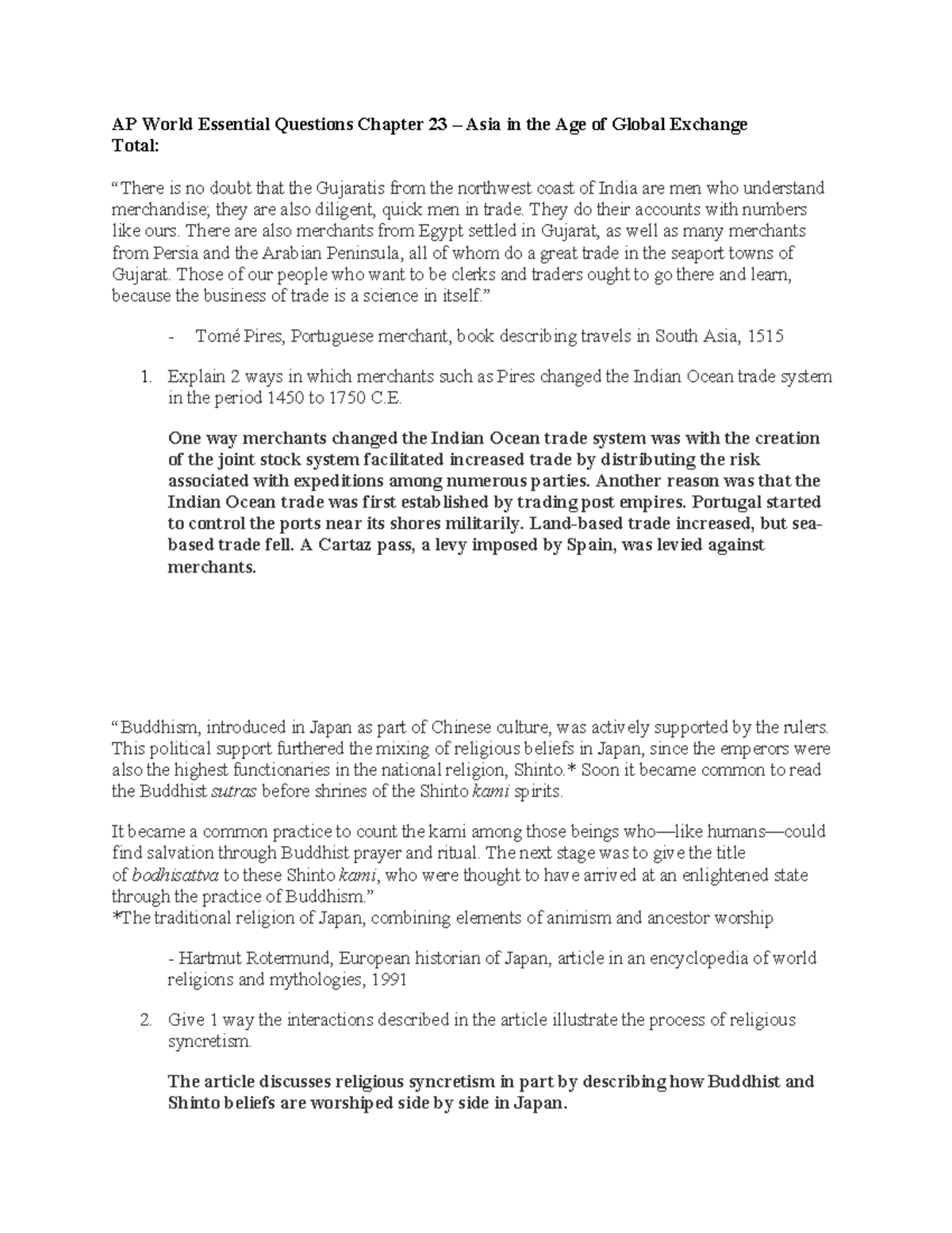 Ch 23 EQ Asia in the Age of Global Exchange - AP World Essential ...