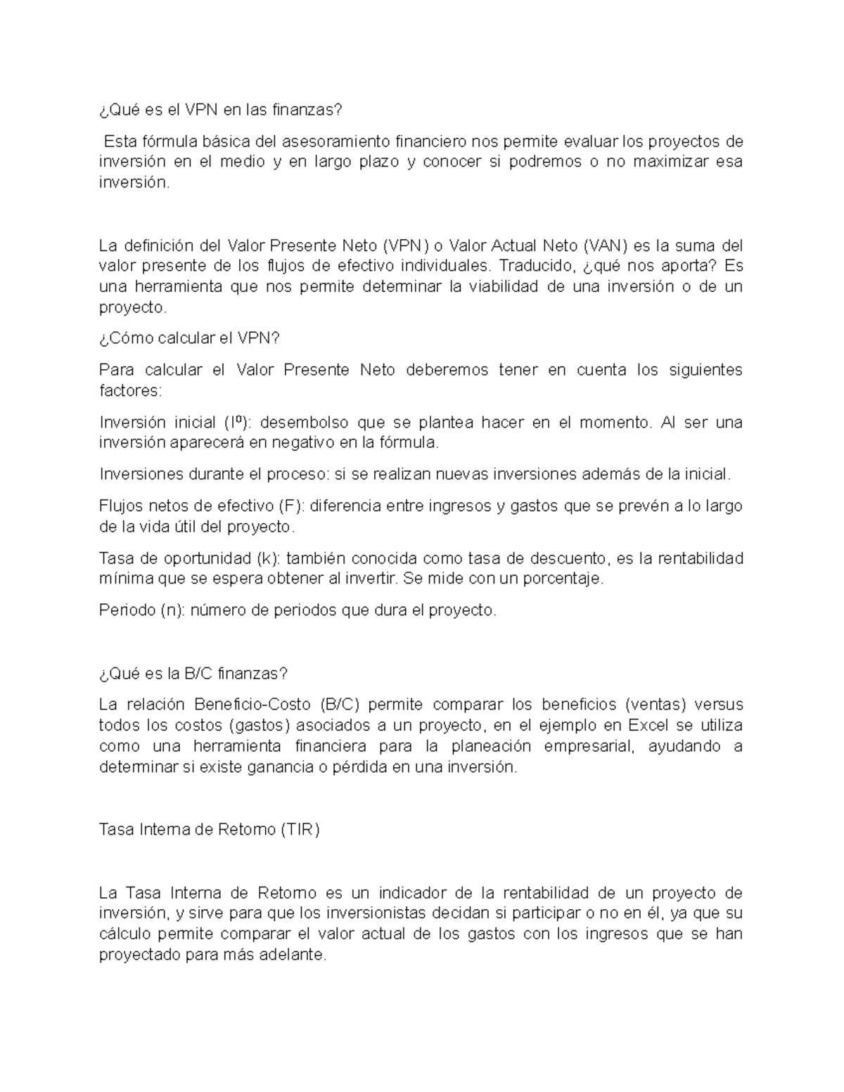 VPN-B Y C Y TIR - resumen y definicones - ¿Qué es el VPN en las ...