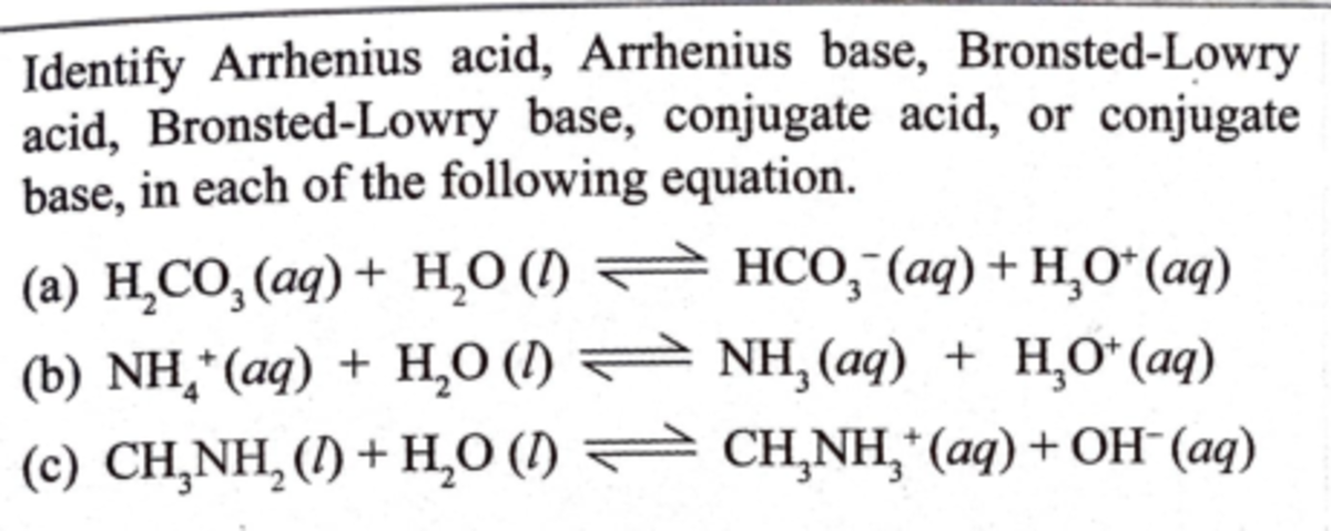 Exercise for 3.1 &3 - Identify Arrhenius acid, Arrhenius base, Bronsted ...