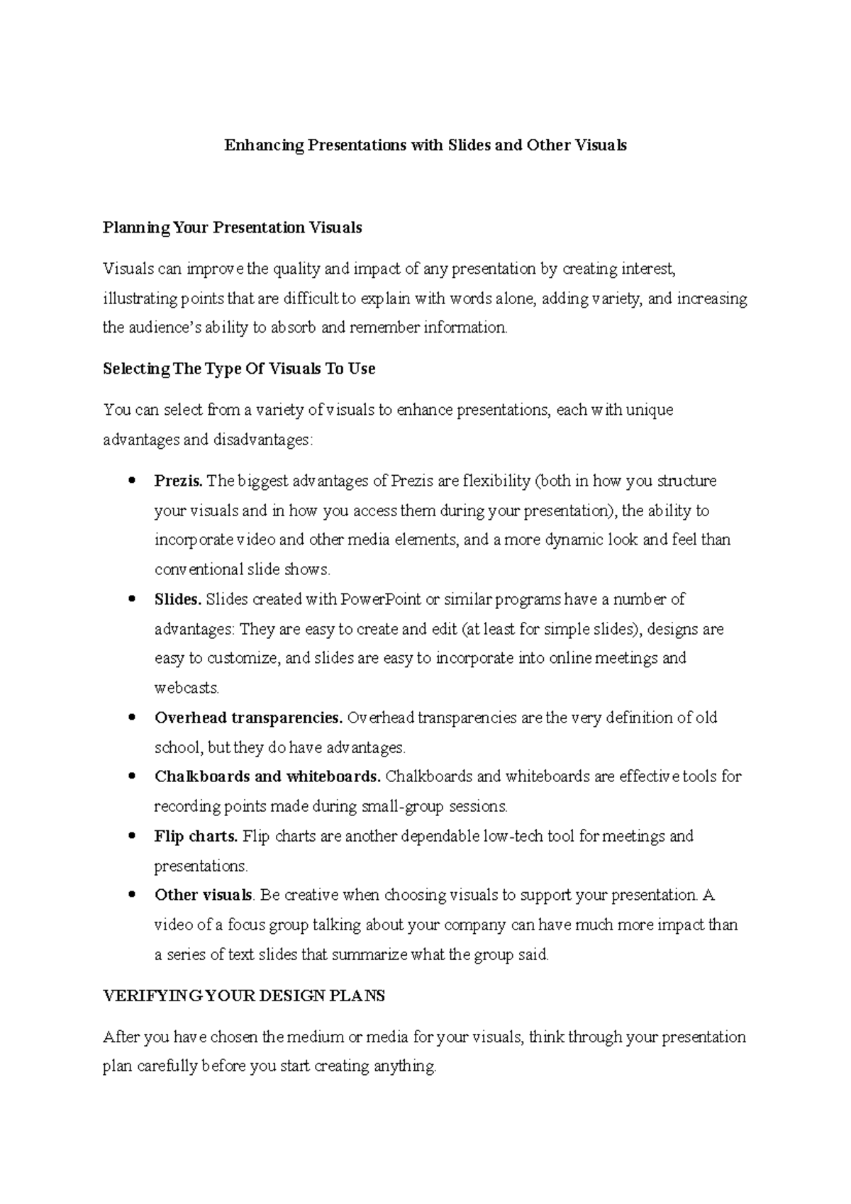 Enhancing Presentations with Slides and Other Visuals - Selecting The ...