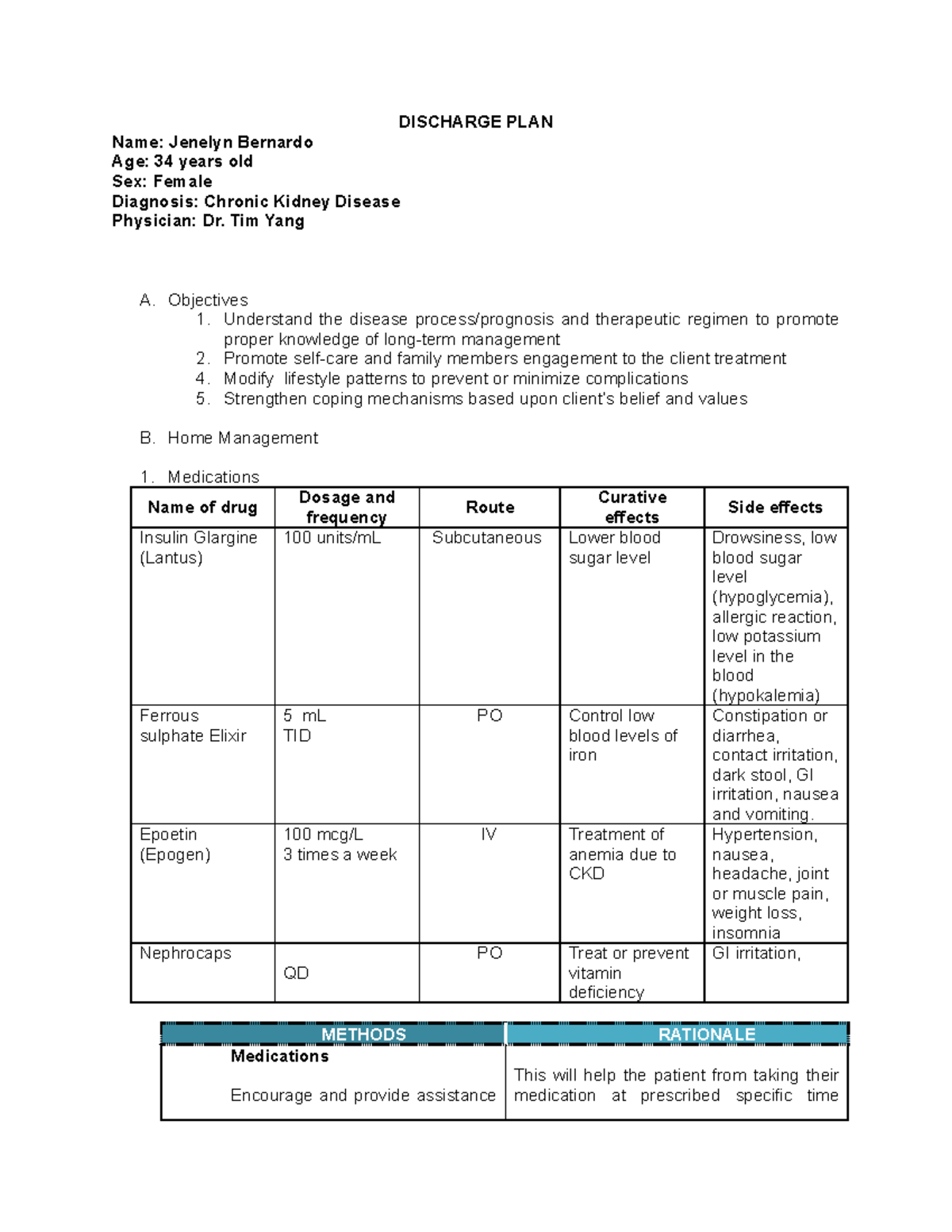 CKD Discharge Plan DISCHARGE PLAN Name Jenelyn Bernardo Age 34 ckd-discharge-plan-discharge-plan-name-jenelyn-bernardo-age-34