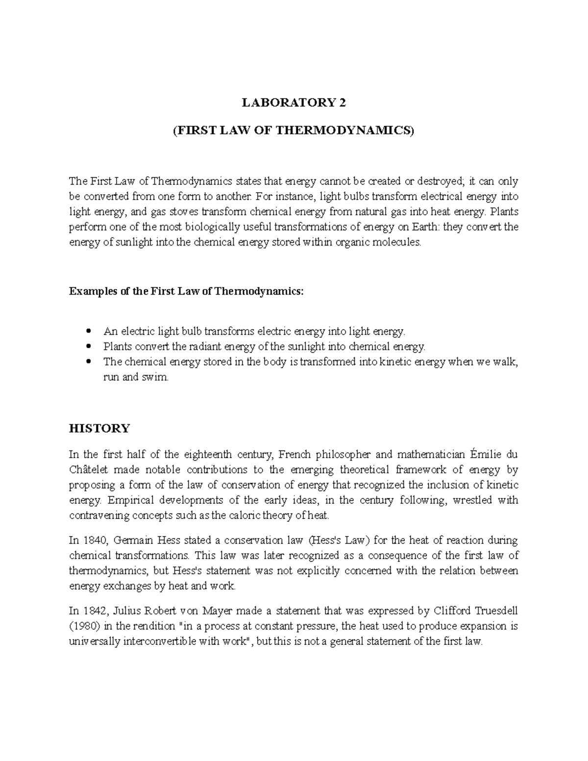 LAB-2- First LAW OF Thermodynamics - LABORATORY 2 (FIRST LAW OF ...