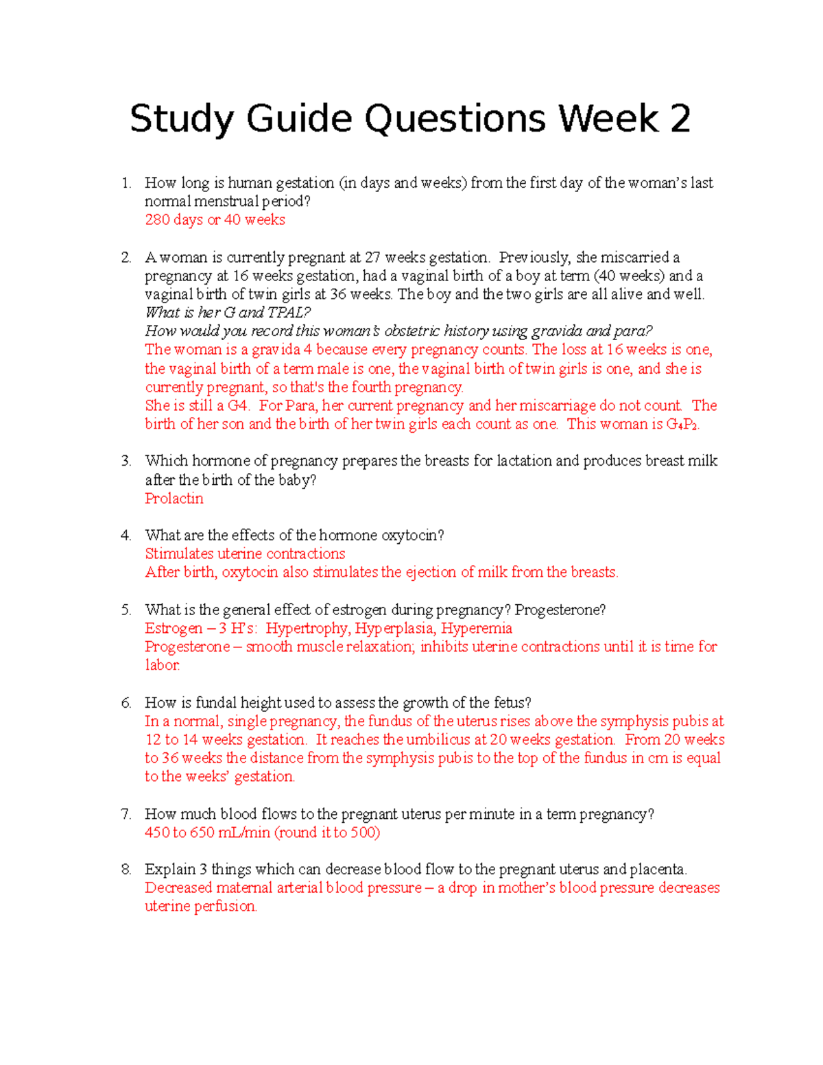 Week 2 Study Guide Questions Feedback - Study Guide Questions Week 2 ...