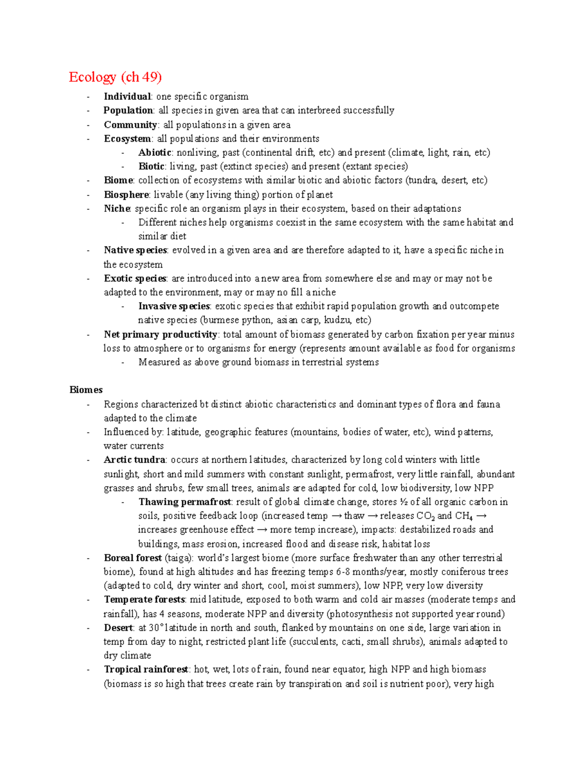 Ecology - Ms Johnson - Ecology (ch 49) Individual : one specific ...