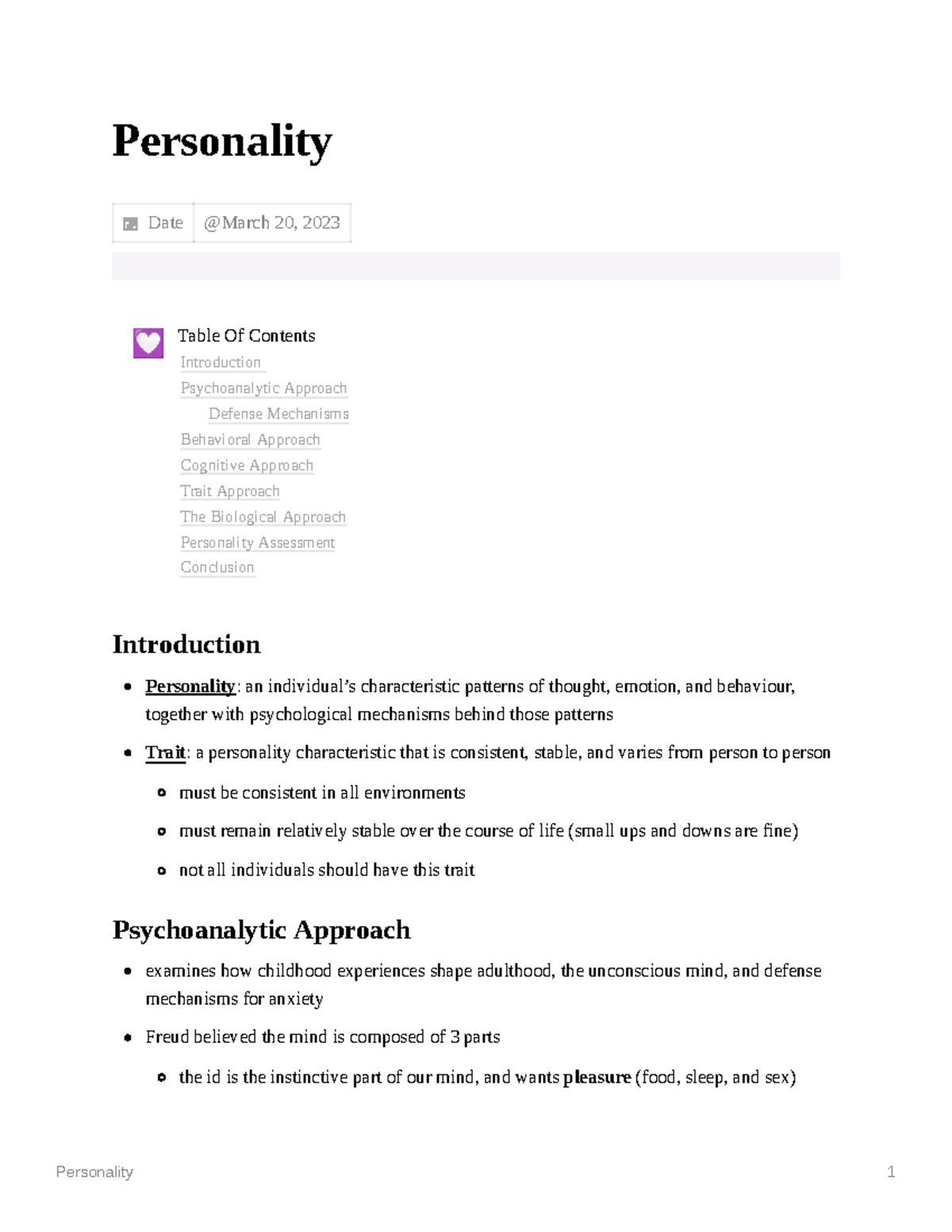 Module + Lecture for Personality - Personality Date Table Of Contents ...