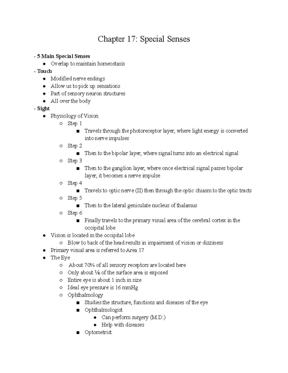 Special Senses - Anatomy and Physiology II - Chapter 17: Special Senses ...