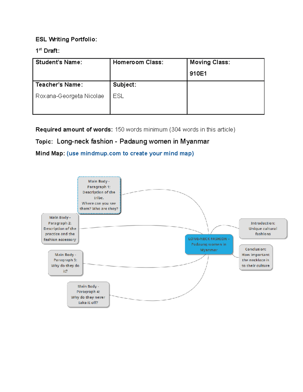 ESL Writing Portfolio Template First Draft - Example - ESL Writing ...