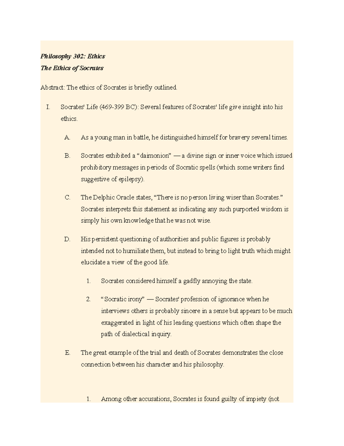 Socrates Ethics - Classical Philosopher - Philosophy 302: Ethics The ...