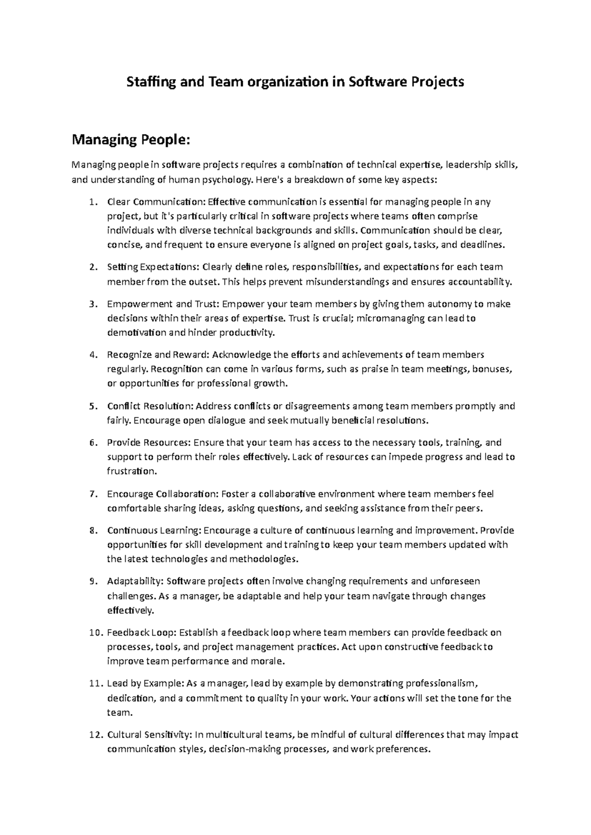 Unit 5 SPM - According to sppu syllabus of AIML branch - Staffing and ...