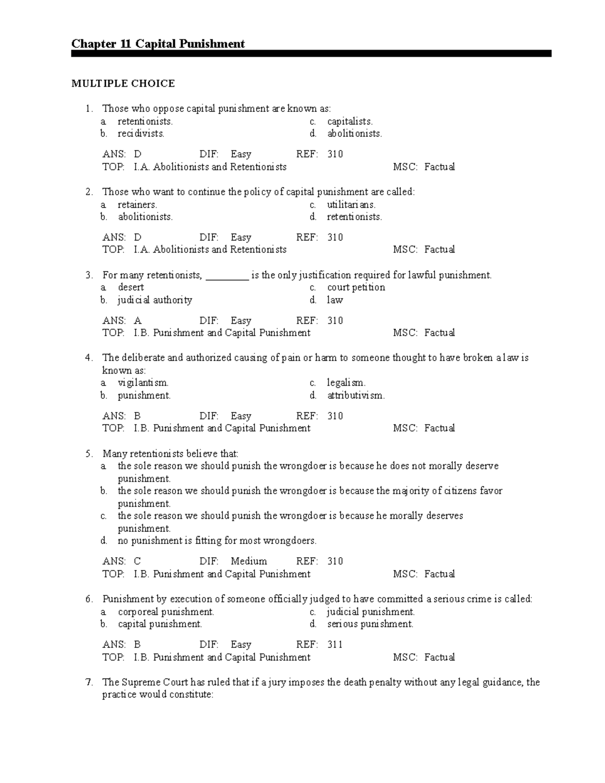 Ch11 - Capital Punishment - Chapter 11 Capital Punishment MULTIPLE ...