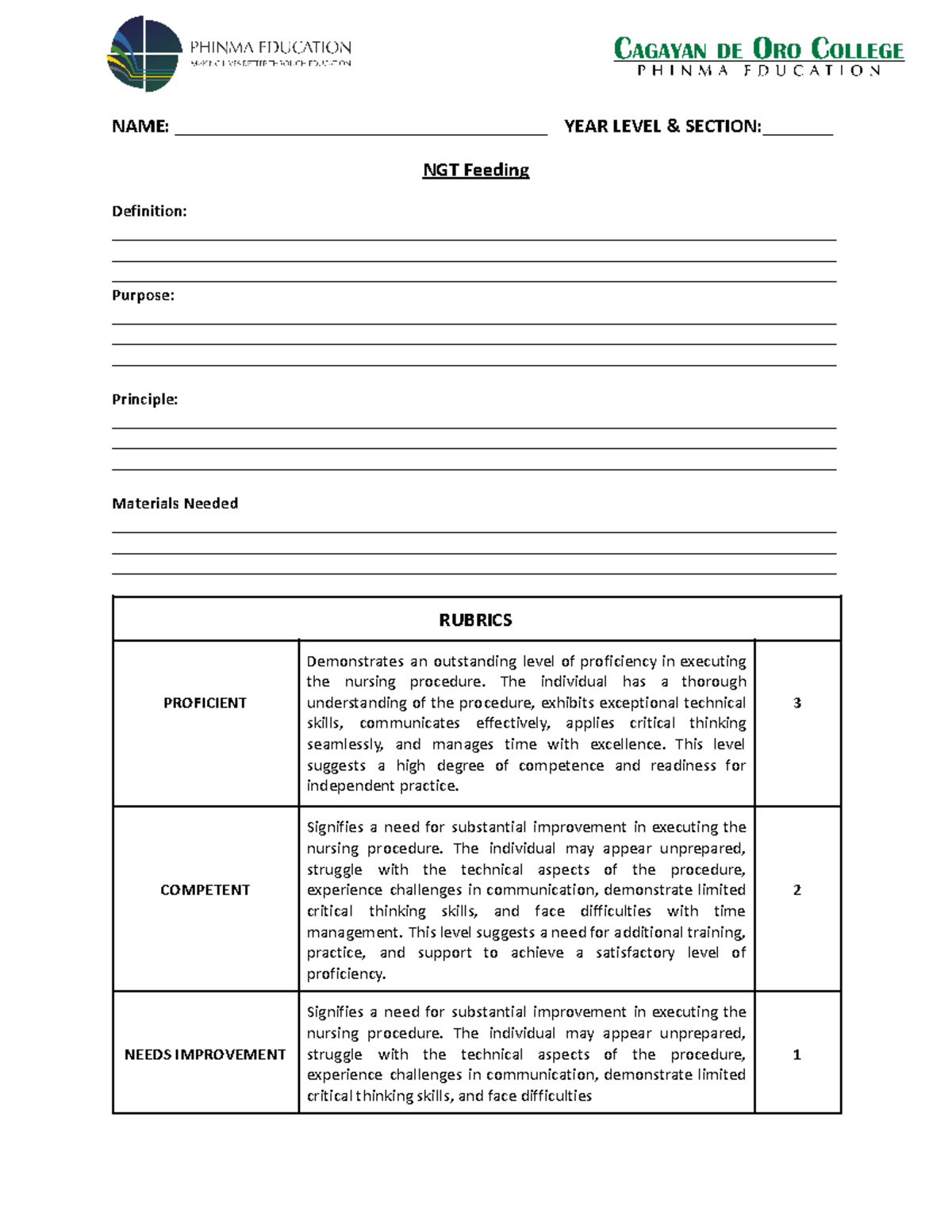 Checklist Return demonstration of medical surgical . NUR 200 lecture ...