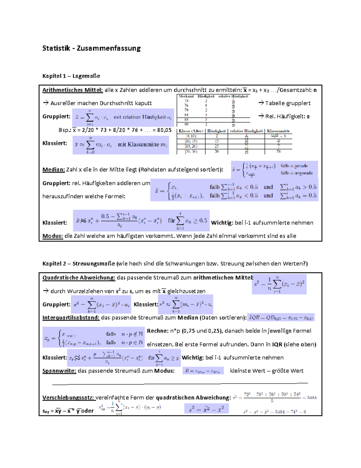 Statistik - Zusammenfassung - Warning: TT: undefined function: 32 Statistik - Zusammenfassung ...