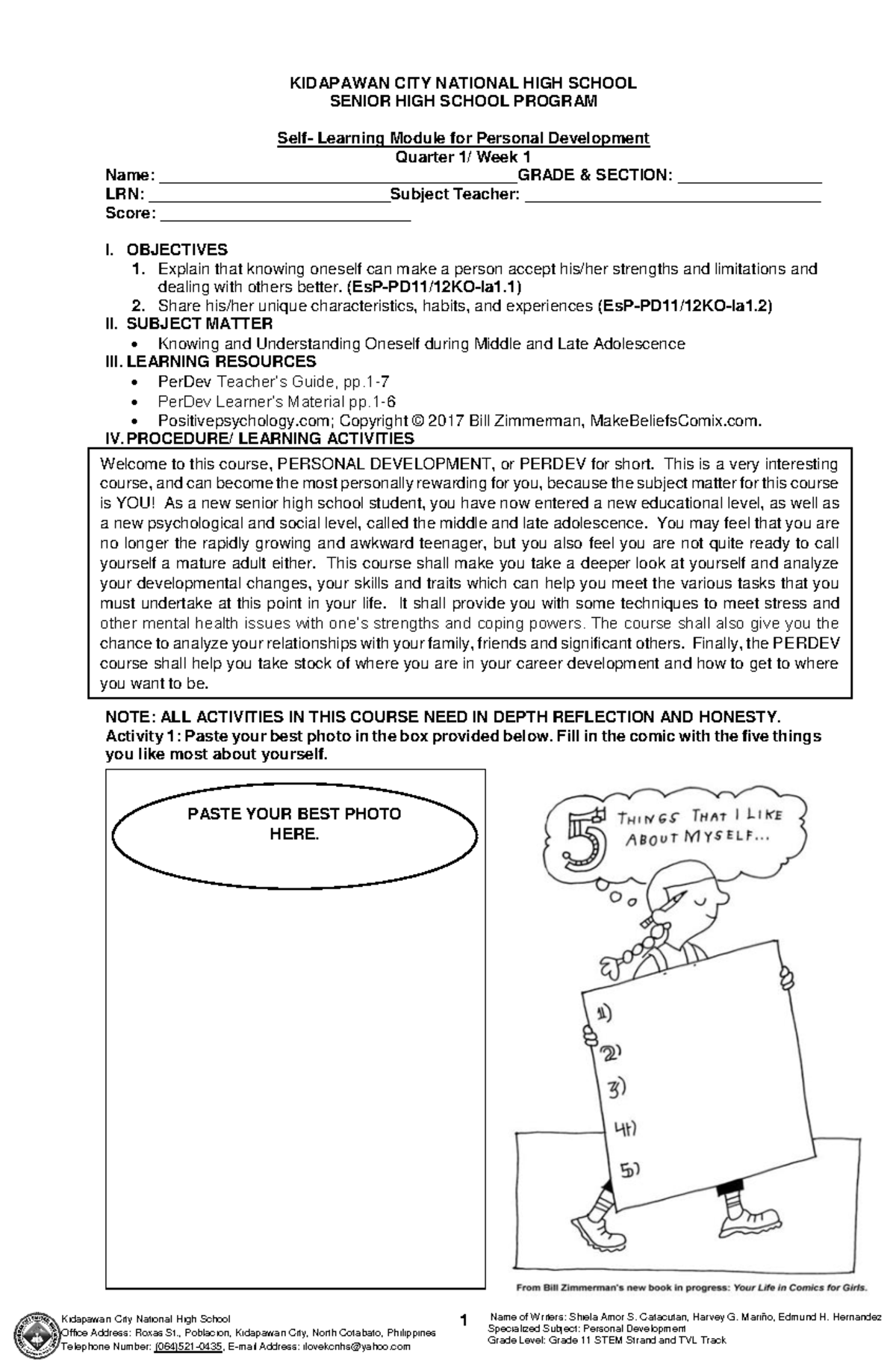 Q1 Perdev Module Week 1 - for reference - Kidapawan City National High ...