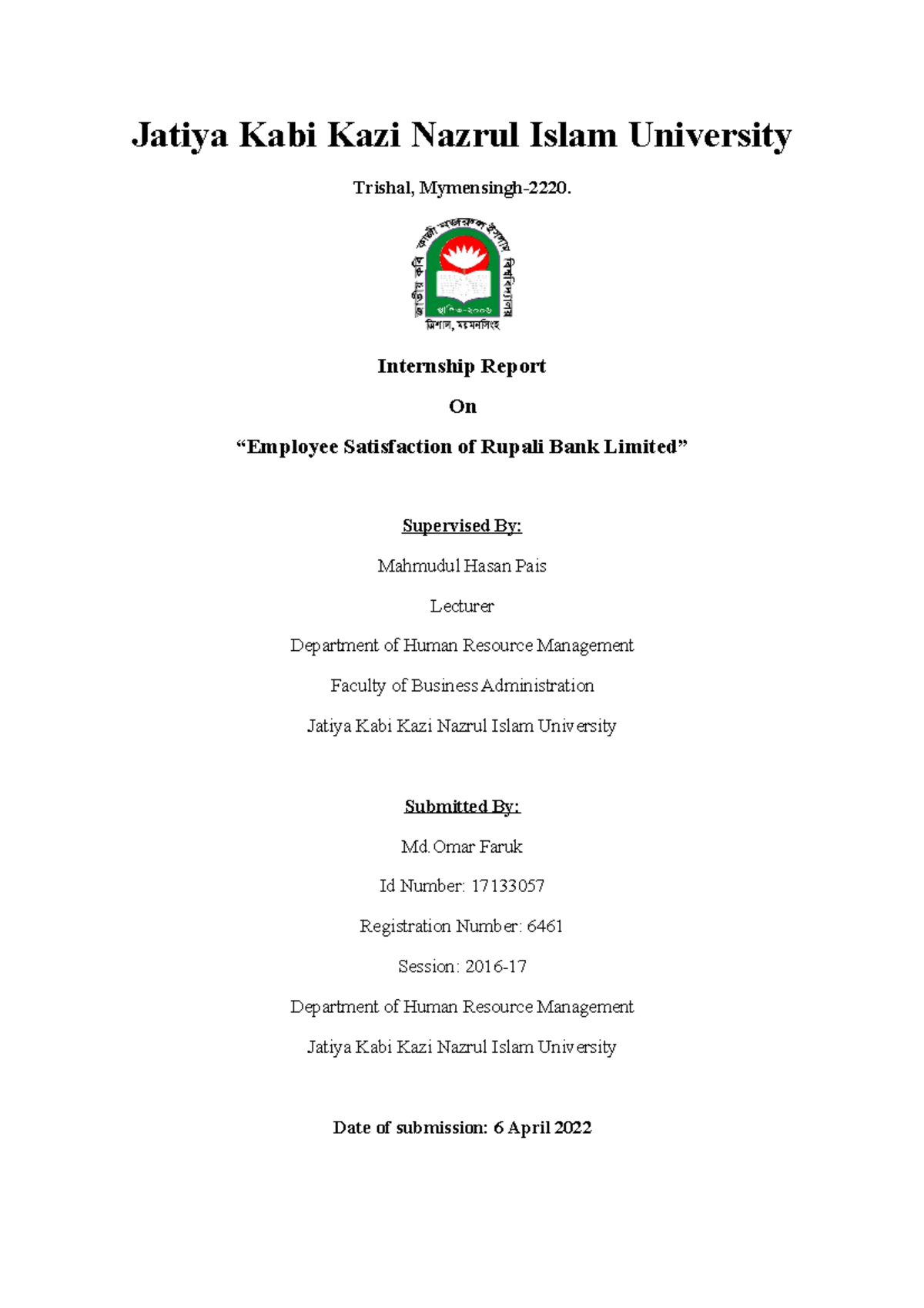 Rinku Final - Jatiya Kabi Kazi Nazrul Islam University Trishal ...