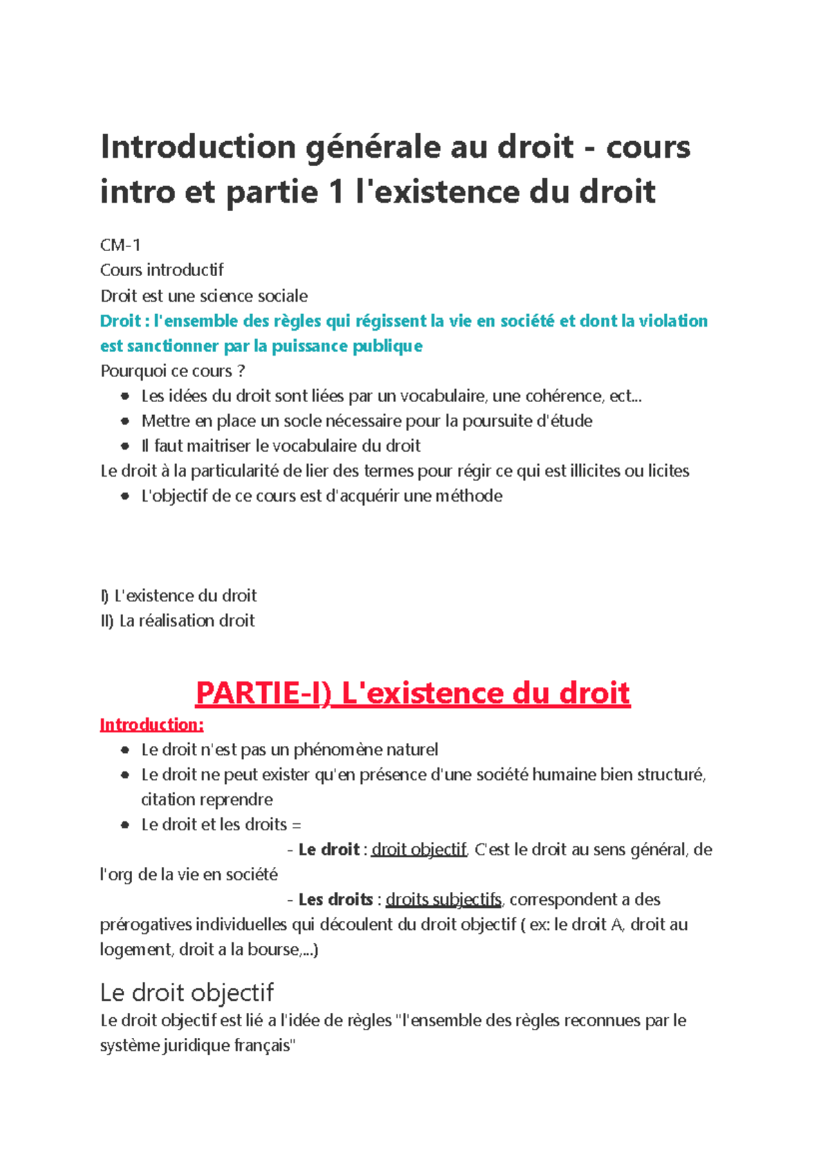 Introduction générale au droit - cours intro et partie 1 l'existence du droit - Introduction ...
