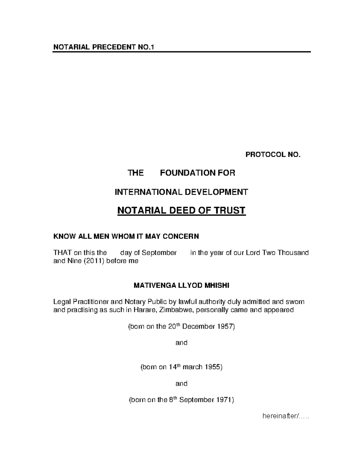 Notarial Practice Precedents-1 - NOTARIAL PRECEDENT NO. PROTOCOL NO ...