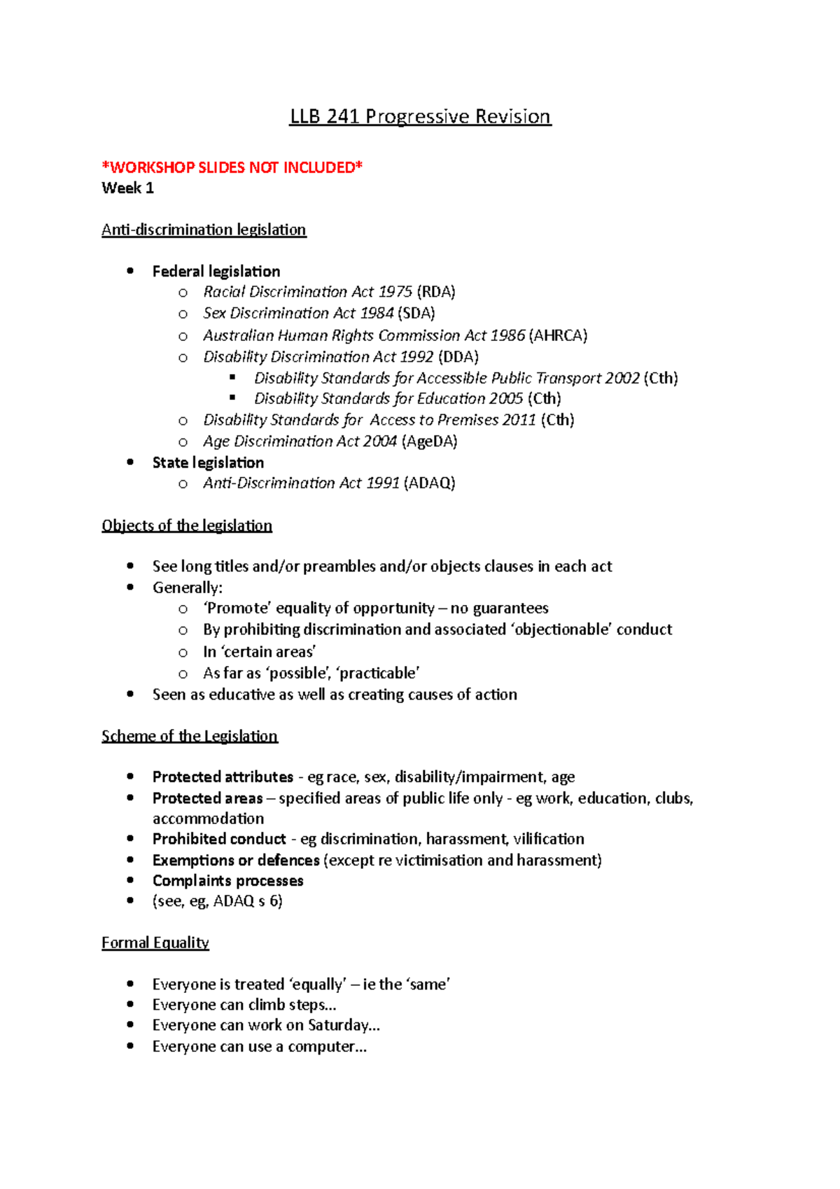LLB 241 Progressive Revision - LLB 241 Progressive Revision WORKSHOP SLIDES NOT INCLUDED Week 1 ...
