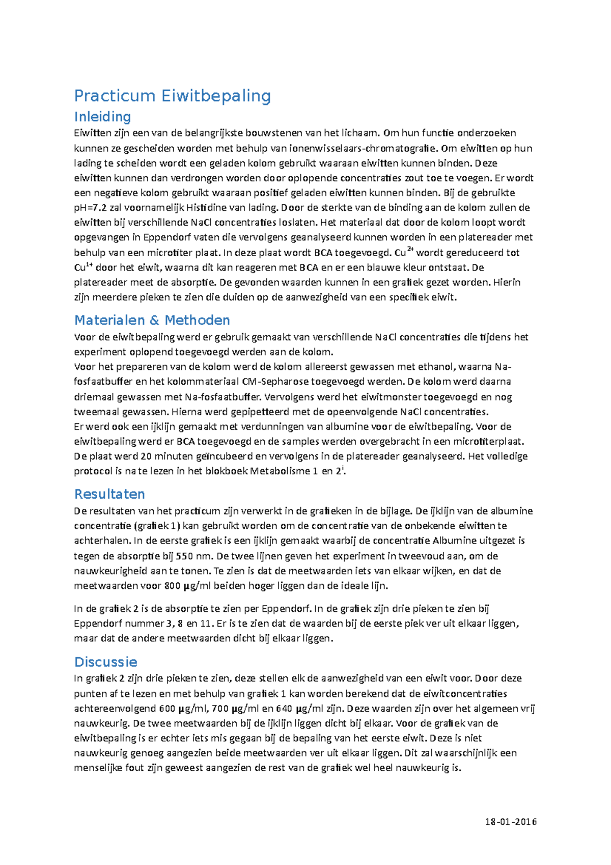 Practicum - verslag van het practicum eiwitbepaling - Practicum ...