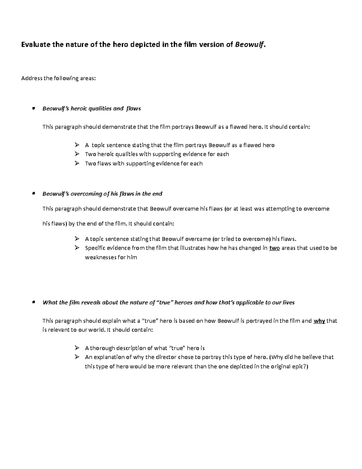 Beowulf Film Writing Task Outline - Evaluate the nature of the hero ...