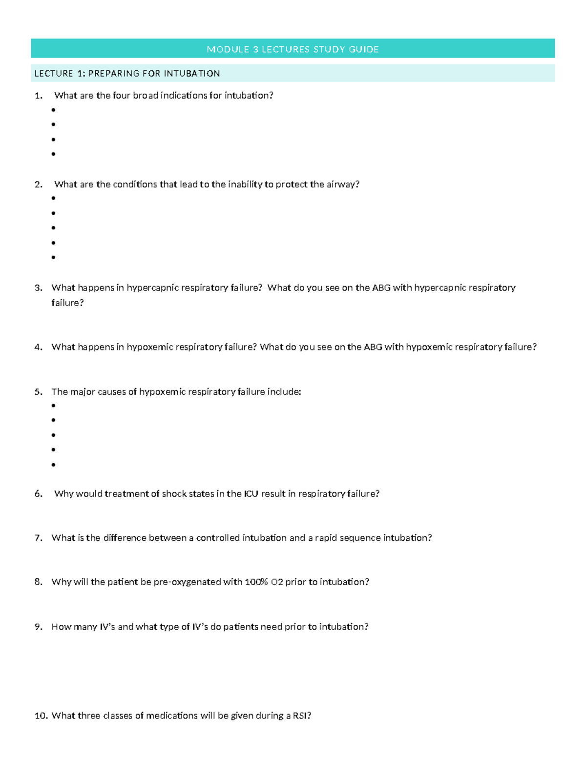 Module 3 Respiratory Failure Part 2 Problems with Ventilation Study ...